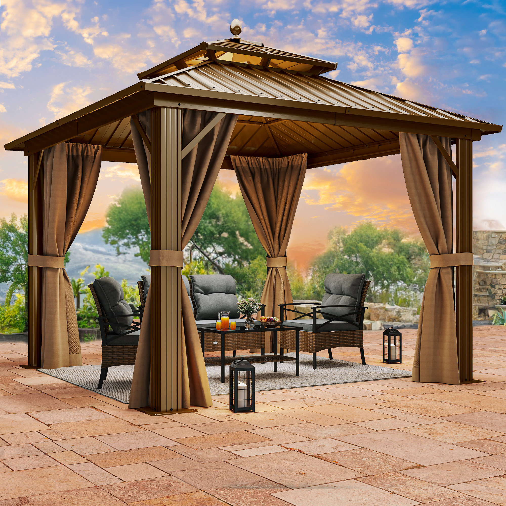 Balconera Outdoor Hardtop Aluminum Patio Gazebo with Antique Bronze ...