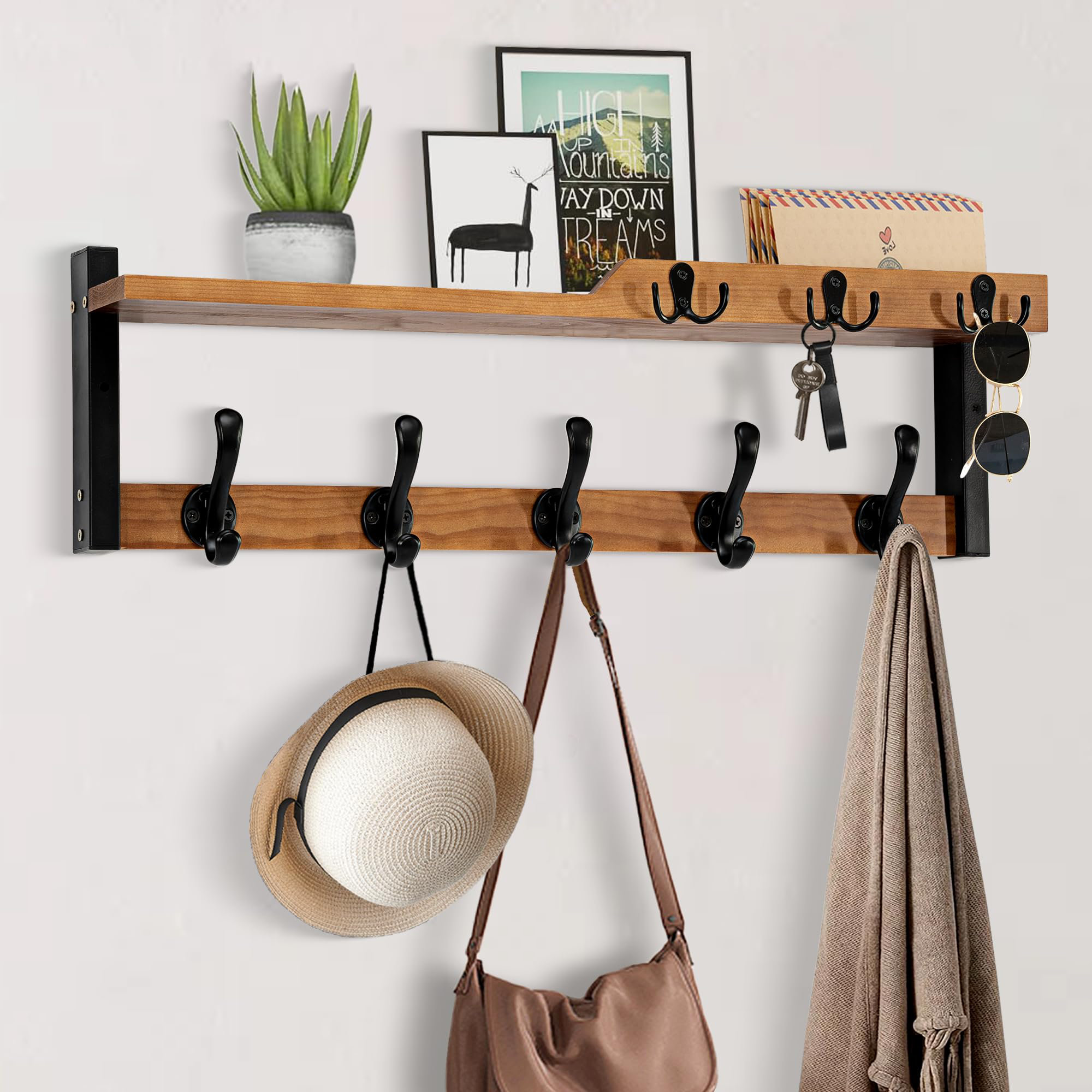 Trent Austin Design® 4 In 1 Coat Rack Wall Mount With Shelf, Coat Hooks ...