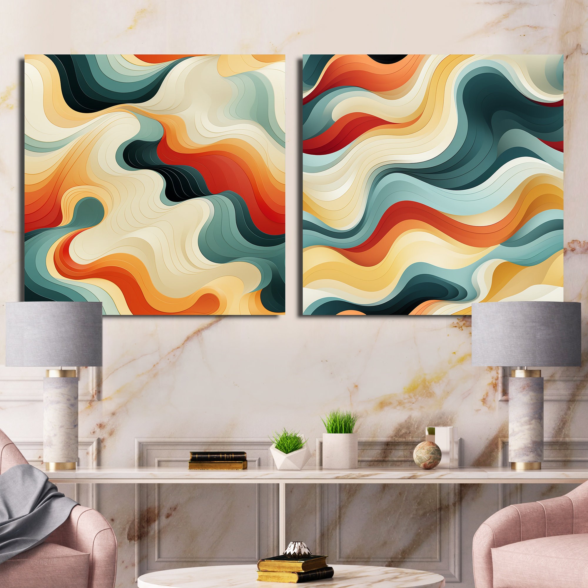Design Art Nostalgic Mod Waves - Abstract Collages Square Collage Set ...