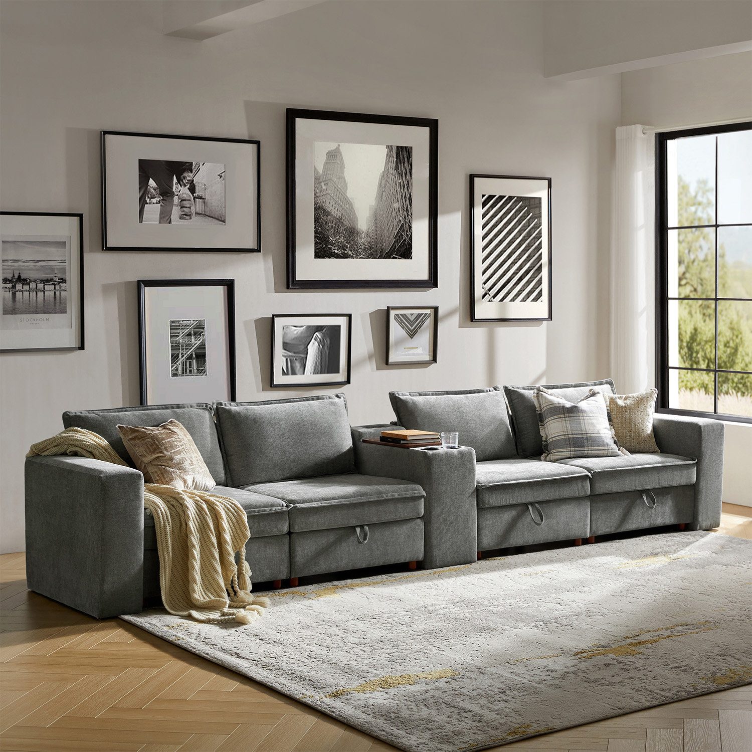 17 Stories Buelow 148“ Modern Storage Sectional Sofa With Charging ...