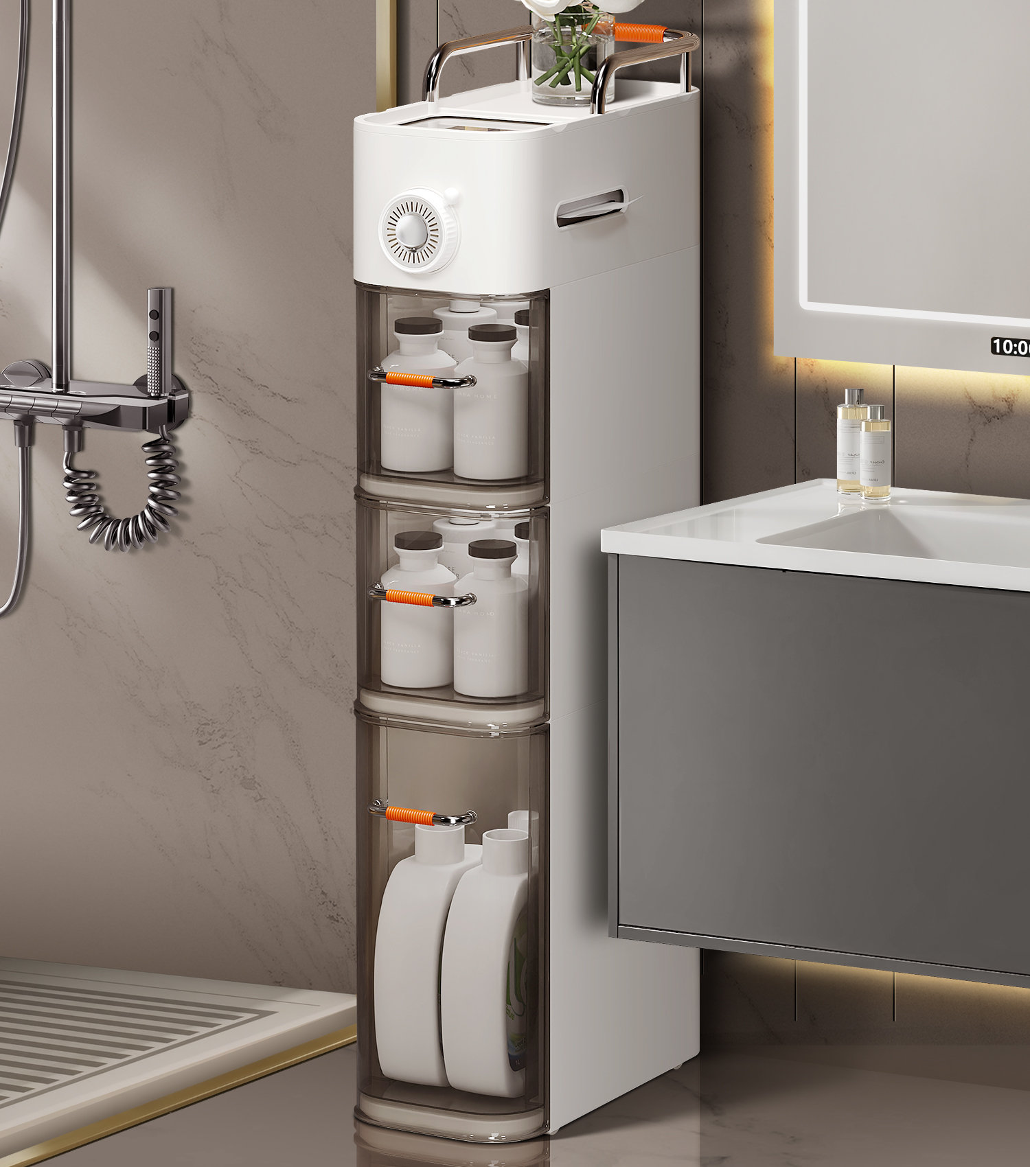 Rebrilliant 4-Tier Slim Bathroom Storage Cabinet with Drawers,Narrow ...