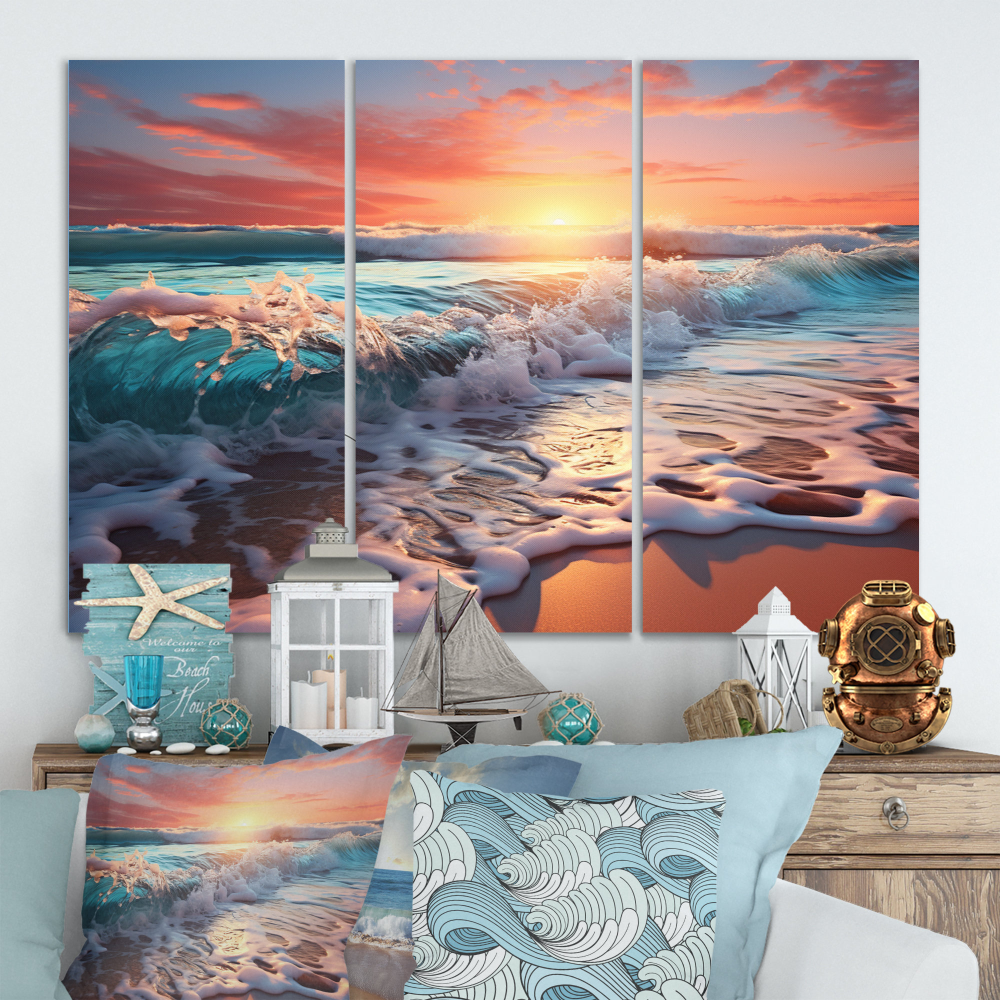 Highland Dunes Sunset Horizon IV On Canvas 3 Pieces Print | Wayfair