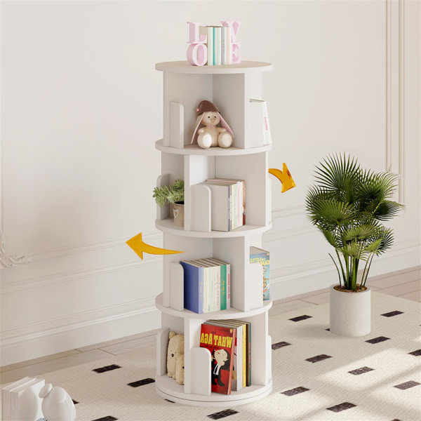 Brayden Studio Book Shelf Rotating, 360° Revolving Bookcase 4 Tier ...