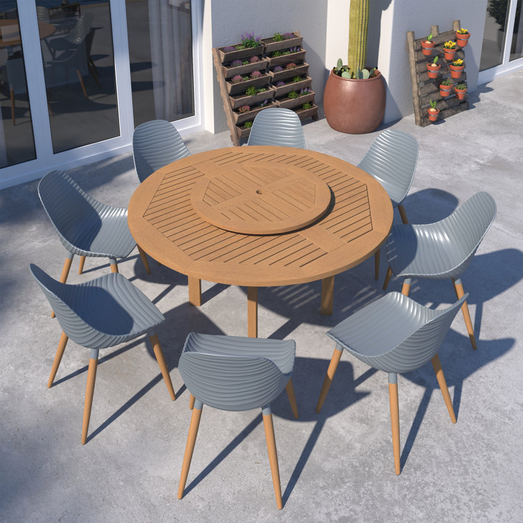 Lark Manor Anautica Outdoor Patio 9pc 100% FSC Certified Wood Dining ...