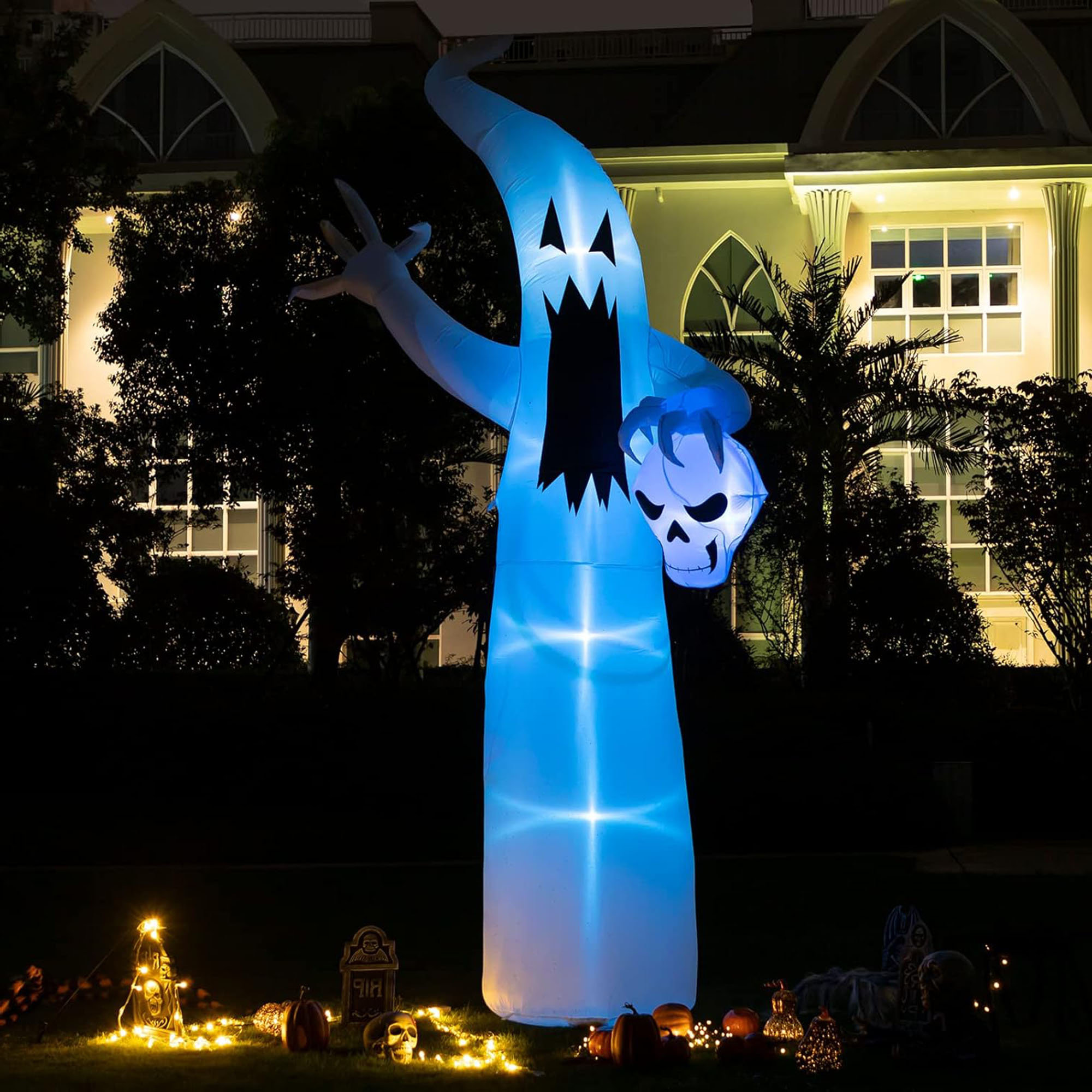 The Holiday Aisle® Inflatables Scary Ghost Hold Skull, Halloween Blow ...