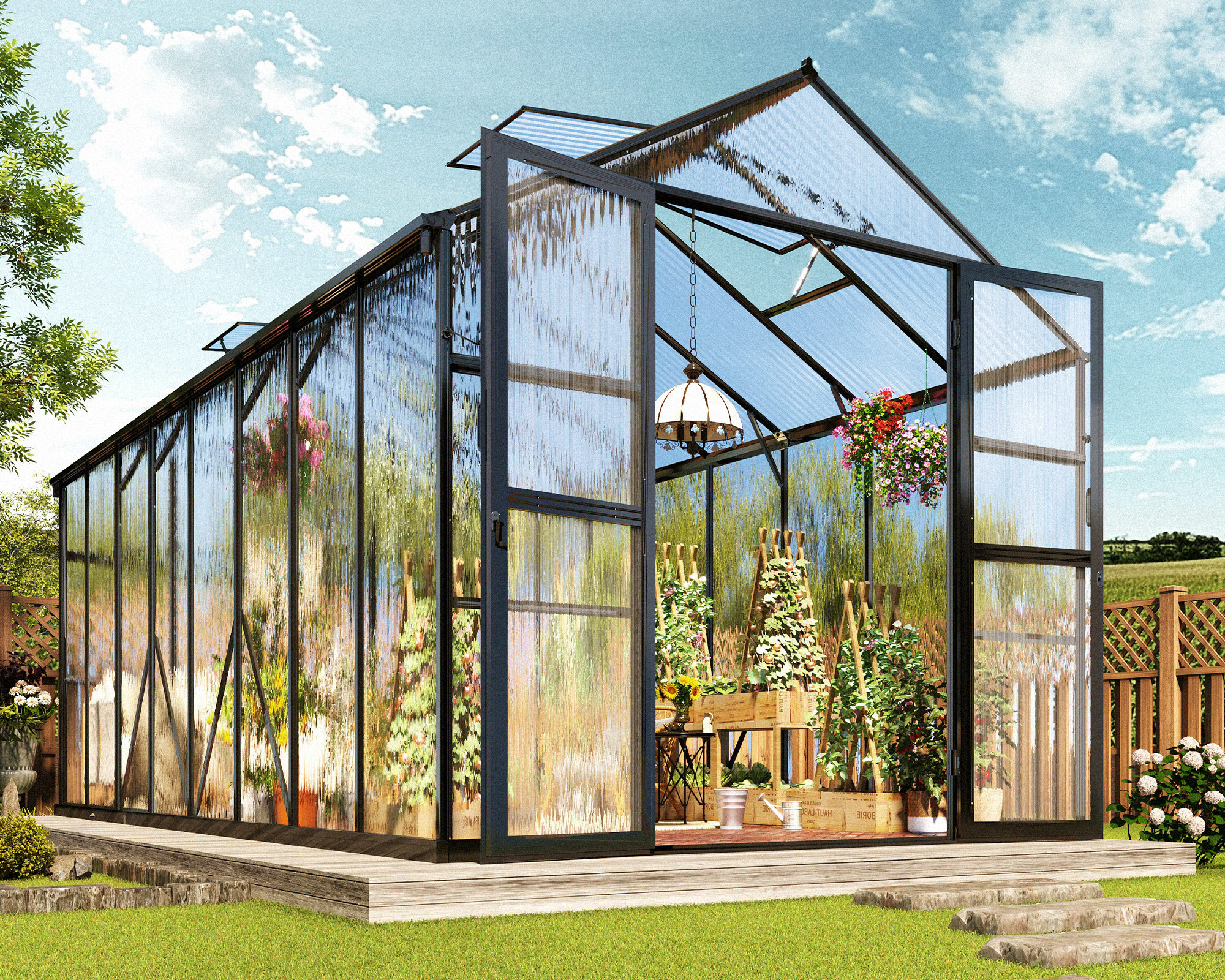 AMERLIFE Outdoor Polycarbonate Greenhouse, Fast Assembly, Backyard ...