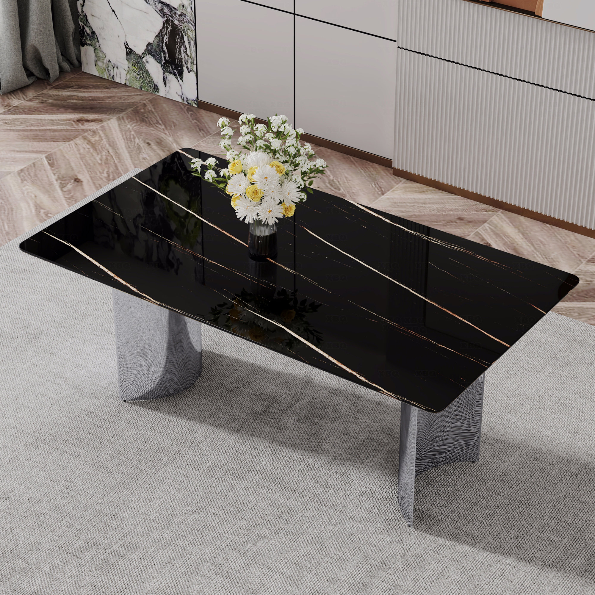 George Oliver Modern Minimalist Dining Table Black Imitation Marble ...