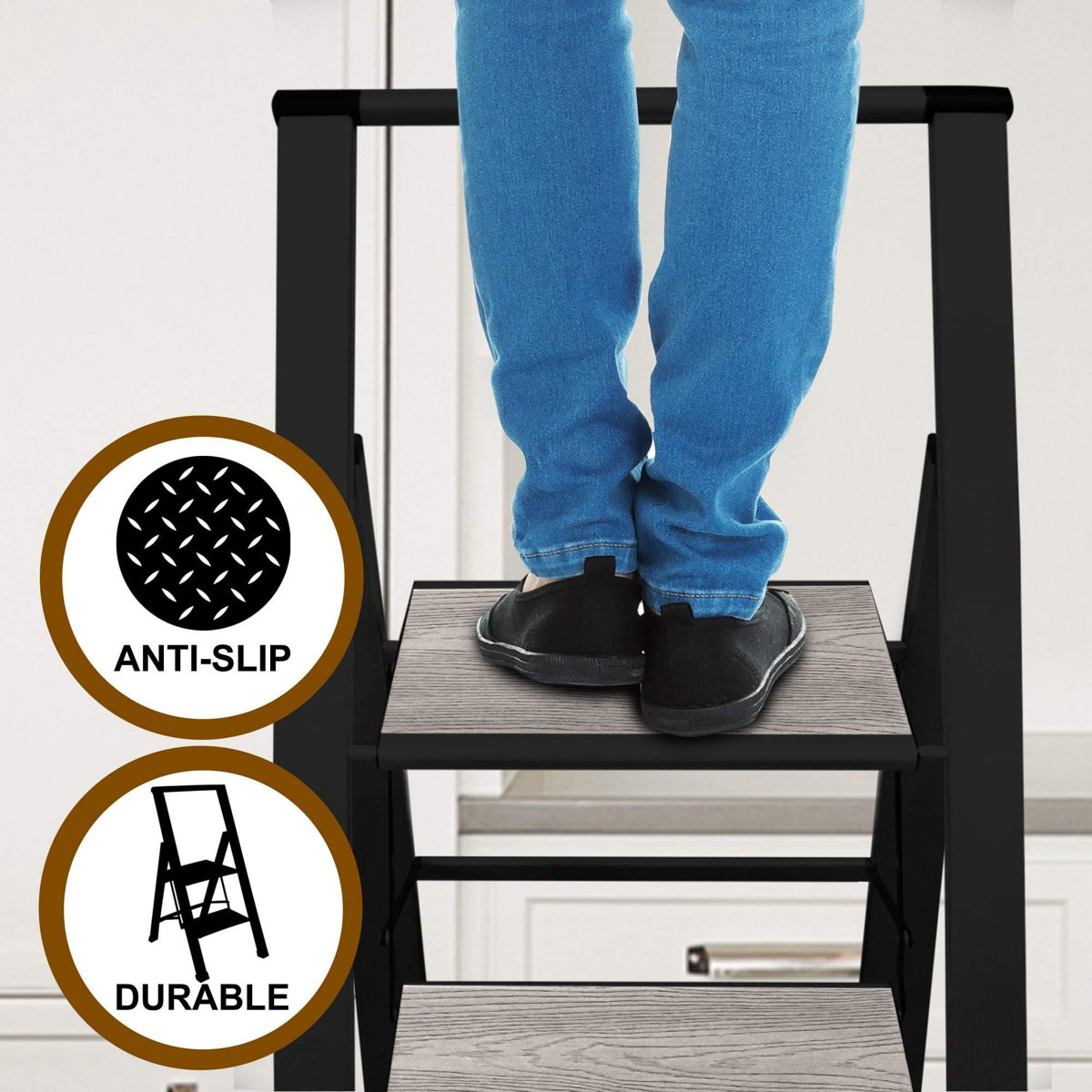 Sorfey Premium 4 Step Modern Bamboo Ladder. Lightweight, Ultra Slim ...