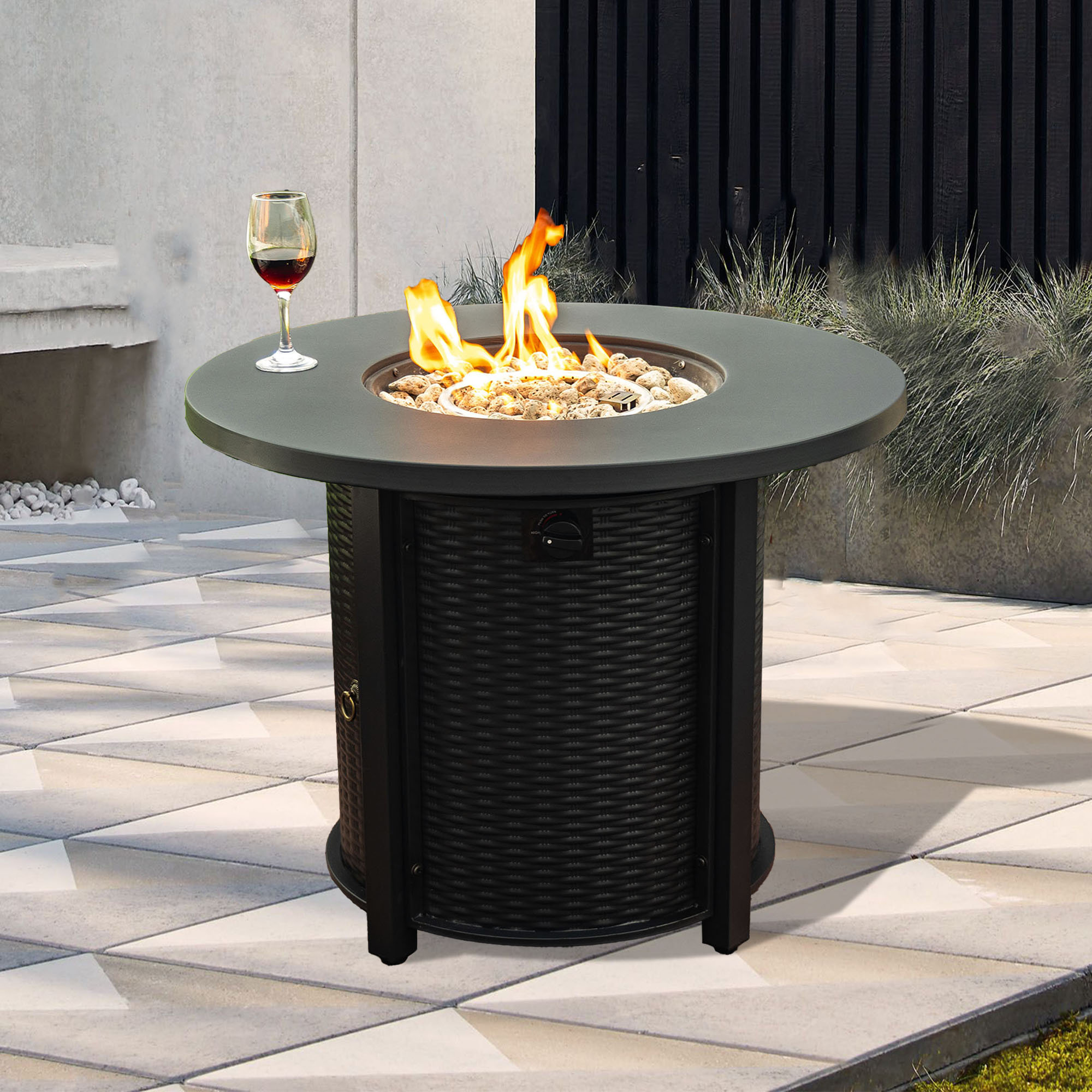 Latitude Run® 32Inch Round Steel Fire Pit Table With Steel Lid And Lava ...