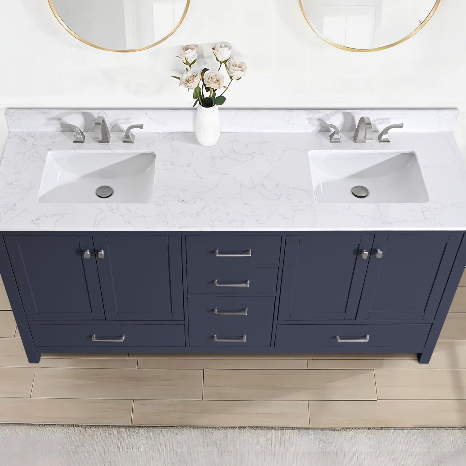 PROOX 72'' Engineered Stone Double Vanity Top with Sink and 3 Faucet ...