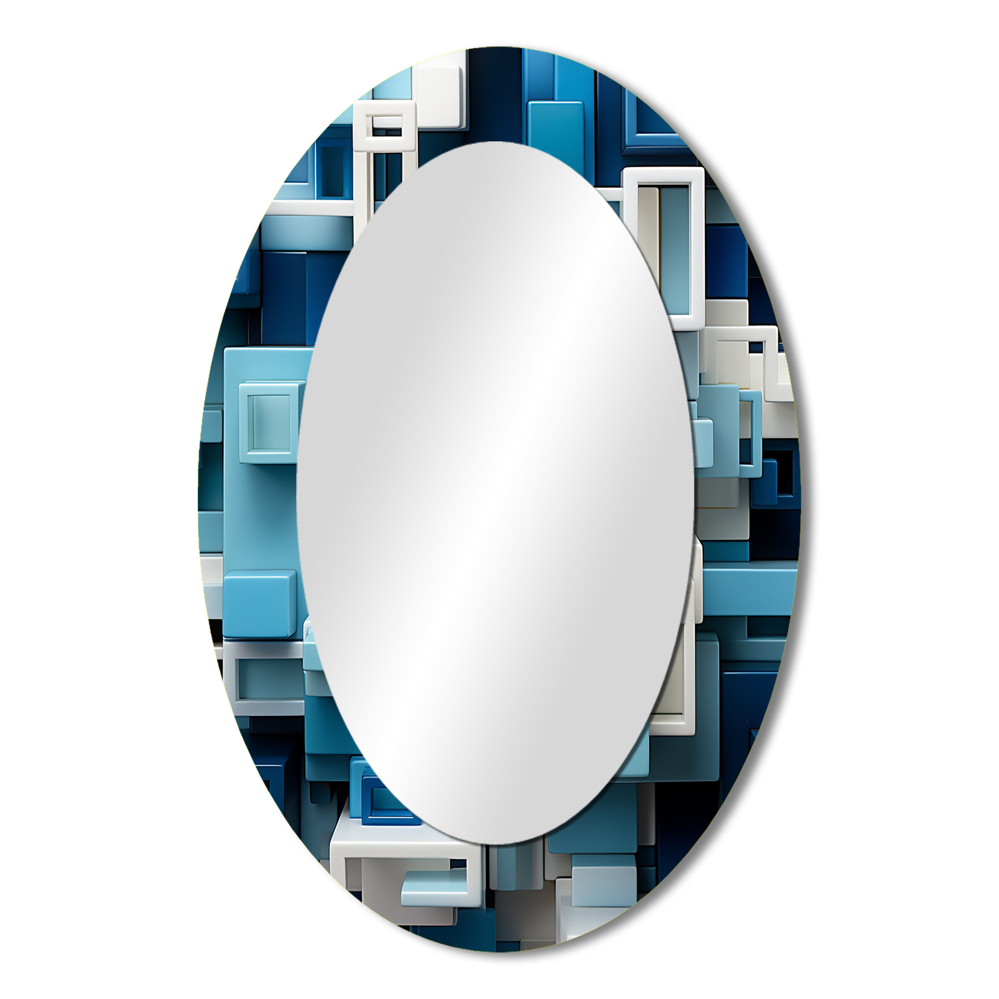 Ivy Bronx Op Art Blue Geometric Focus - Blue Modern Oval Wall Mirror ...