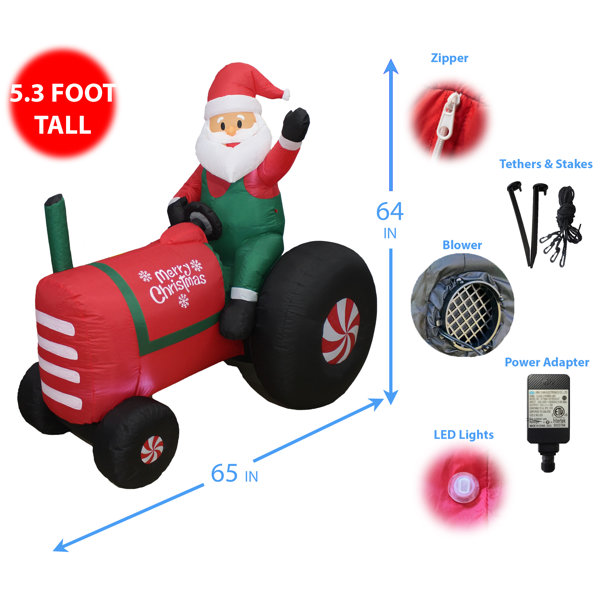 The Holiday Aisle® 5.3 Foot Tall Lighted Christmas Inflatable Santa ...