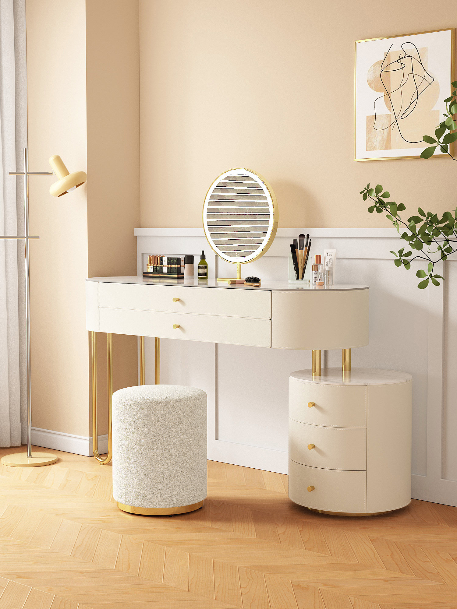 Everly Quinn Ensemble de coiffeuse Jahnea-Elegant: table de coiffeuse ...