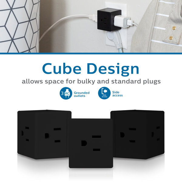 PHilips 3-Outlet Grounded Cube Tap, Black, SPS3002BC/37 & Reviews | Wayfair