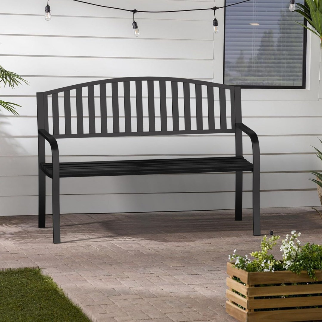 Lark Manor™ Outdoor Garden Bench, Wrought Iron Metal Frame Bench ...