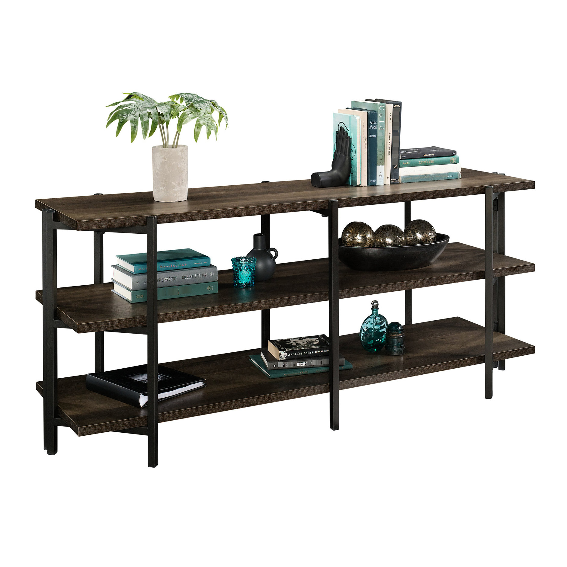CaneCreations Brown Finish Contemporary Narrow Bookcase Of Engineered ...