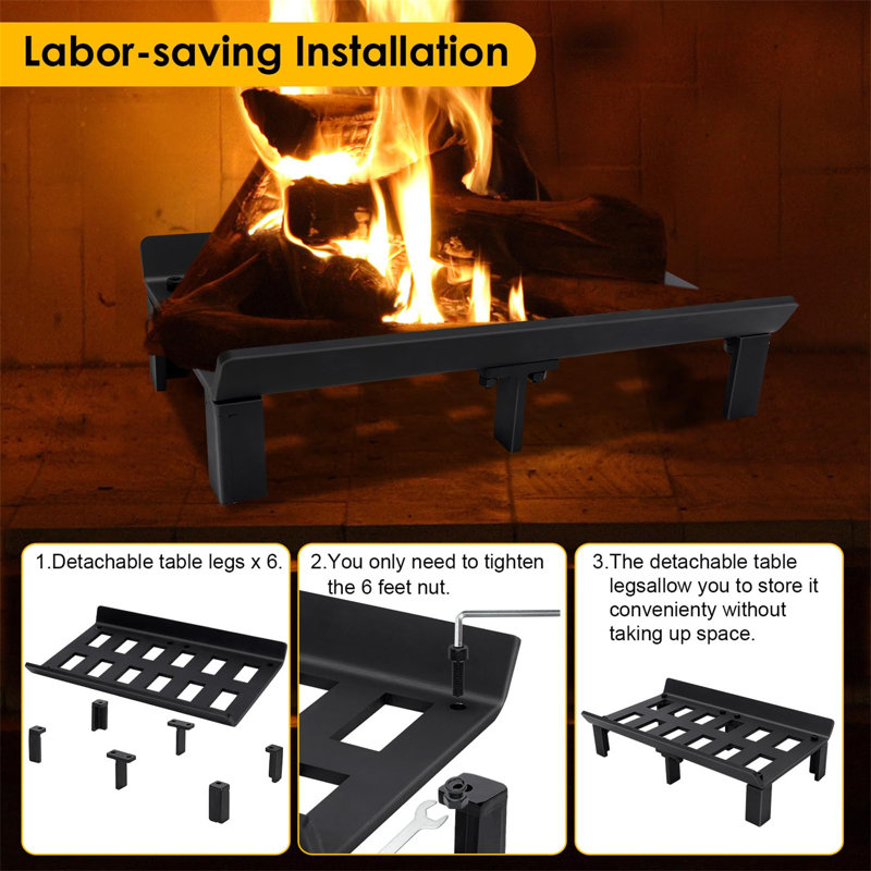 Latitude Run® Heavy Duty Wood Stove Grate, Wood Burning Wrought Iron ...