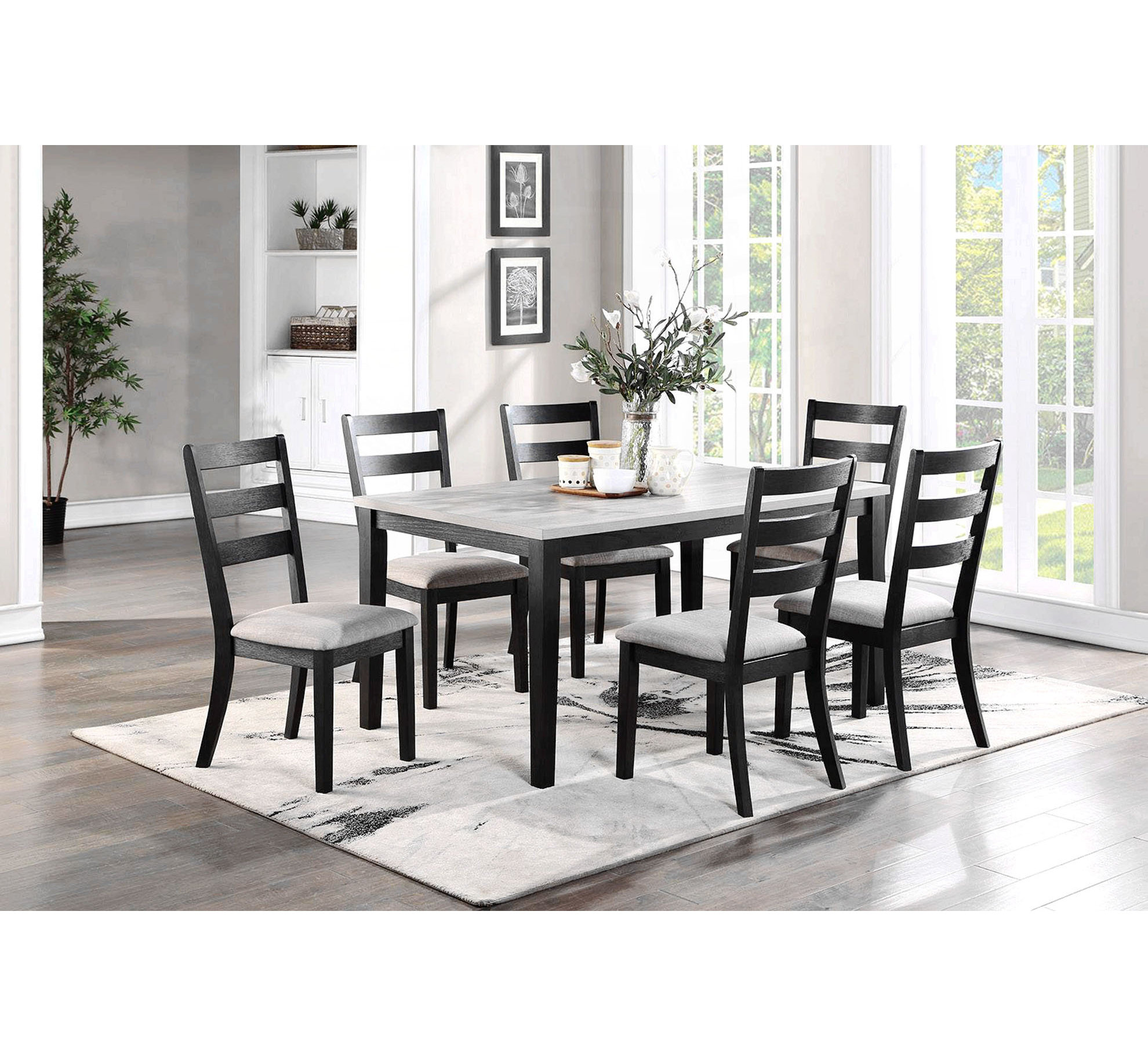 Red Barrel Studio Rustic Charcoal Wooden Table 7Pc Dining Set Dining ...