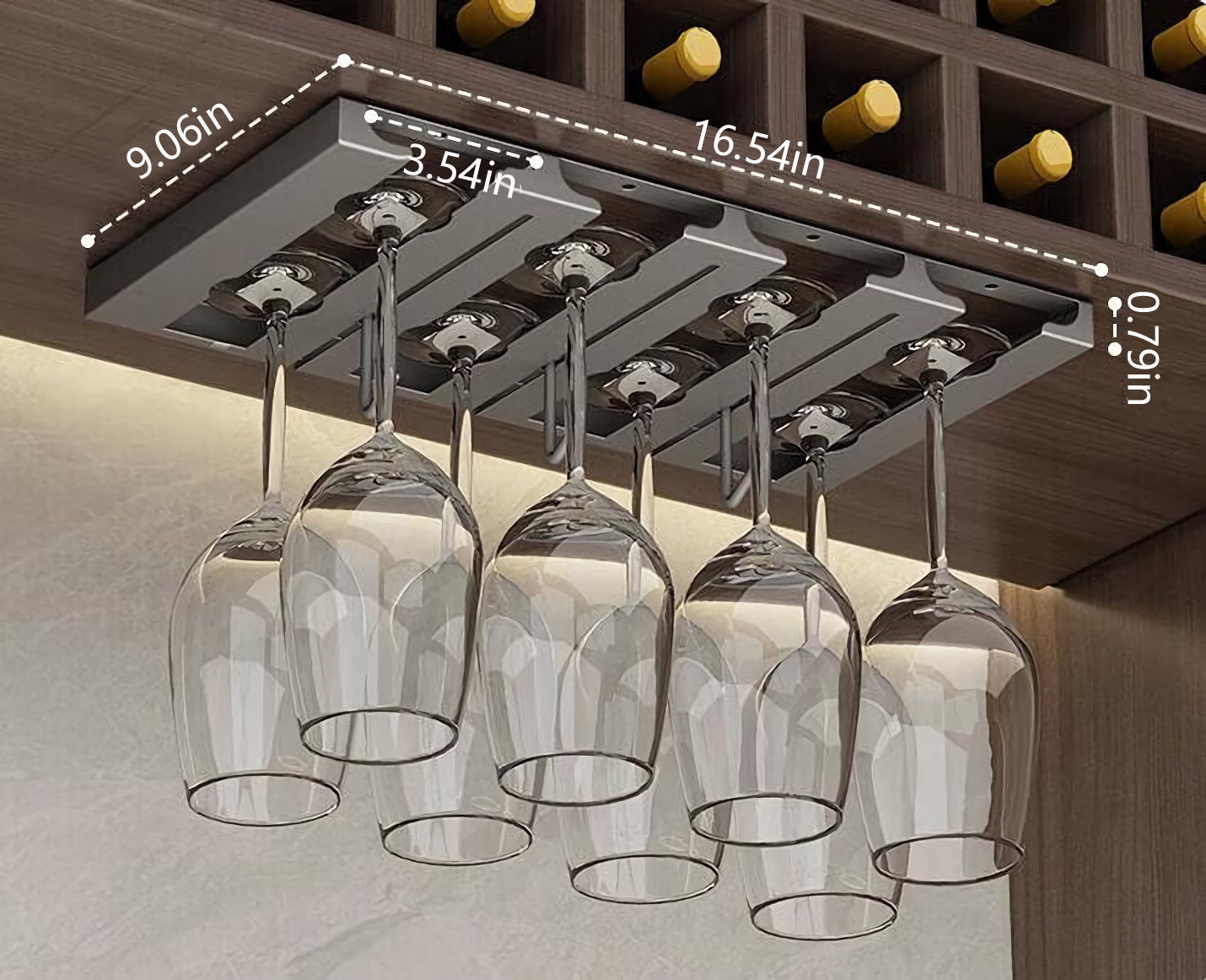 Mint Pantry® 4-Slot + 2-Hook Under-Cabinet Wine Glass Holder – Luxury ...