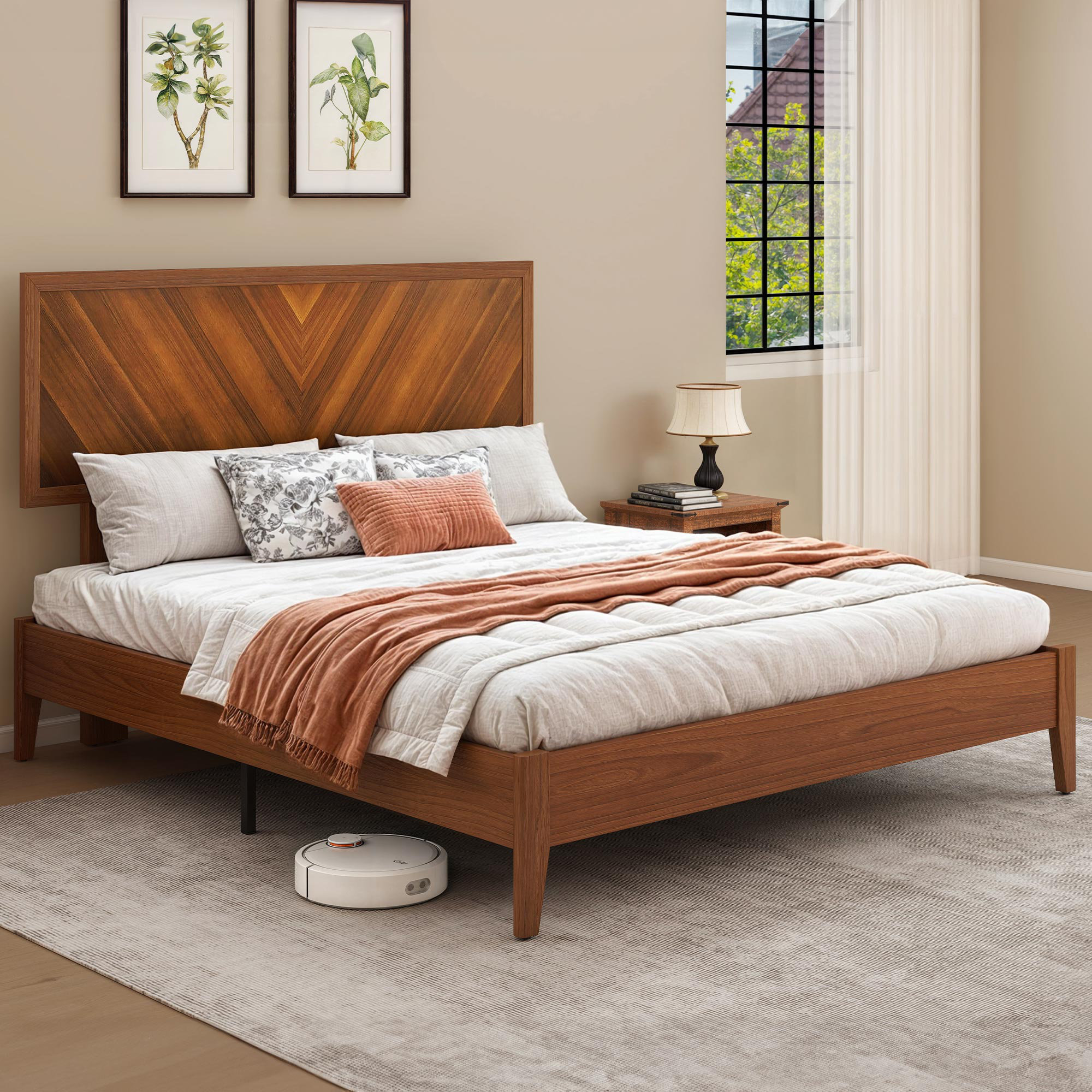 Union Rustic Farmhouse Wooden Platform Bed Frame With Adjustable ...