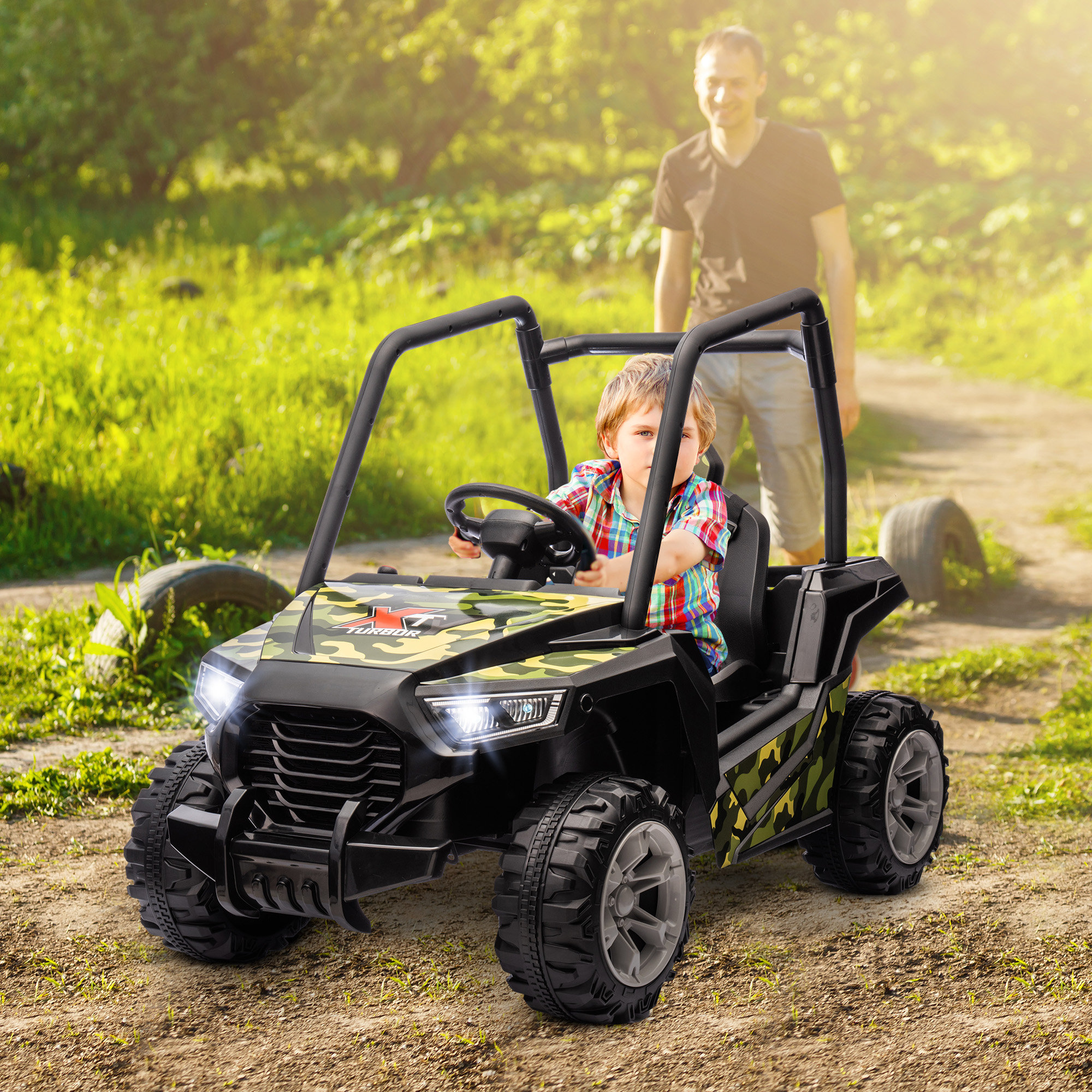 Qaba 12V Electric UTV for Kids, Battery Powered Ride on Car with Remote ...