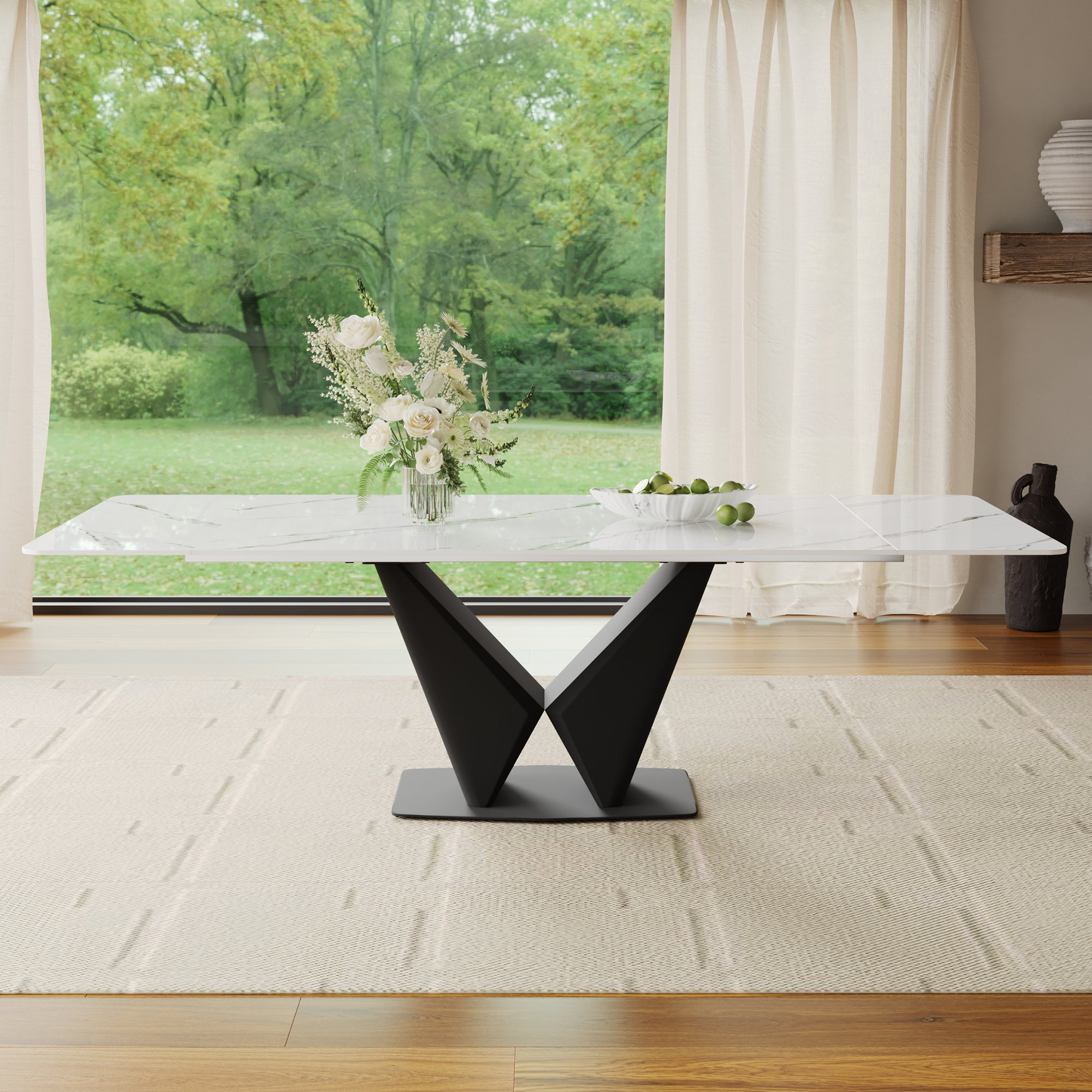 Orren Ellis 63''-94'' Extendable Marble Dining Table, Rectangular ...