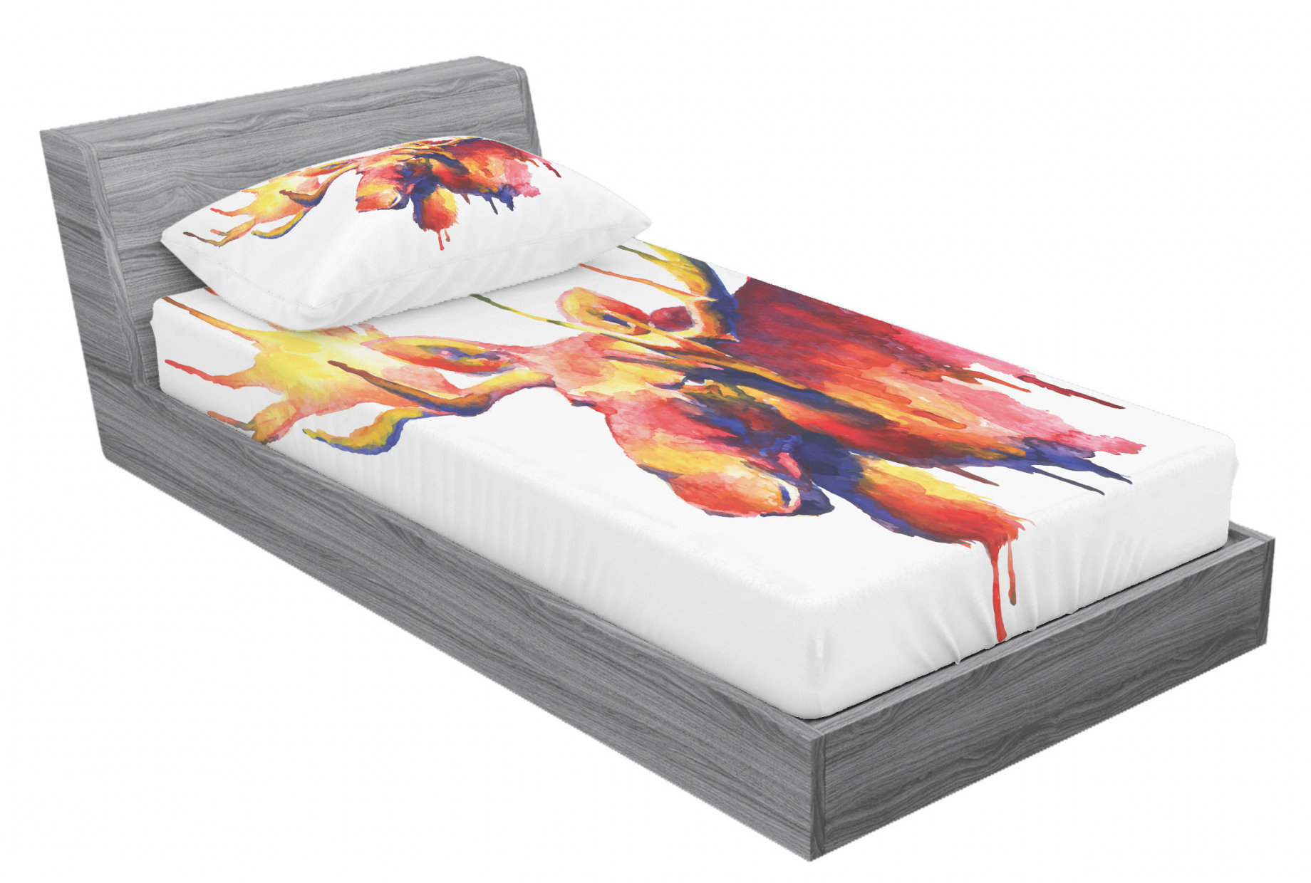 Ambesonne Psychedelic Vivid Toned Moose Aquarelle Picture Sheet Set ...