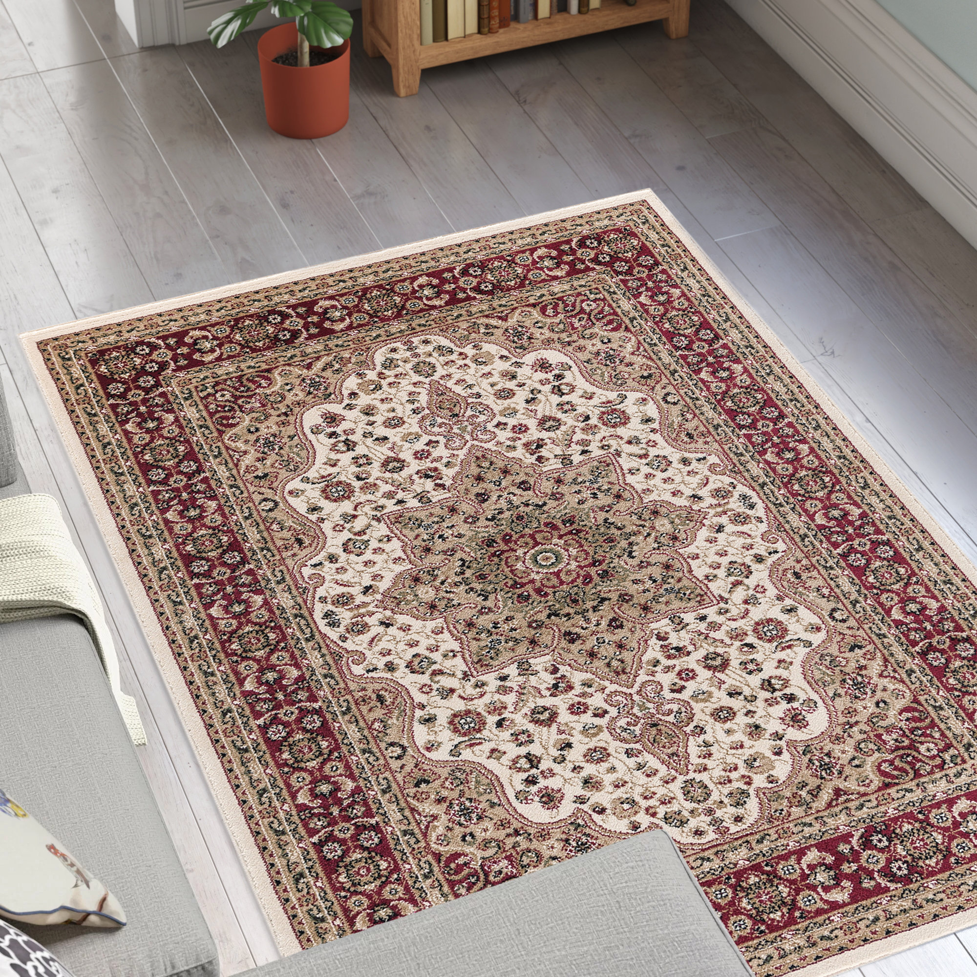 Three Posts Albers Oriental Machine Woven Cream/Red Area Rug & Reviews ...