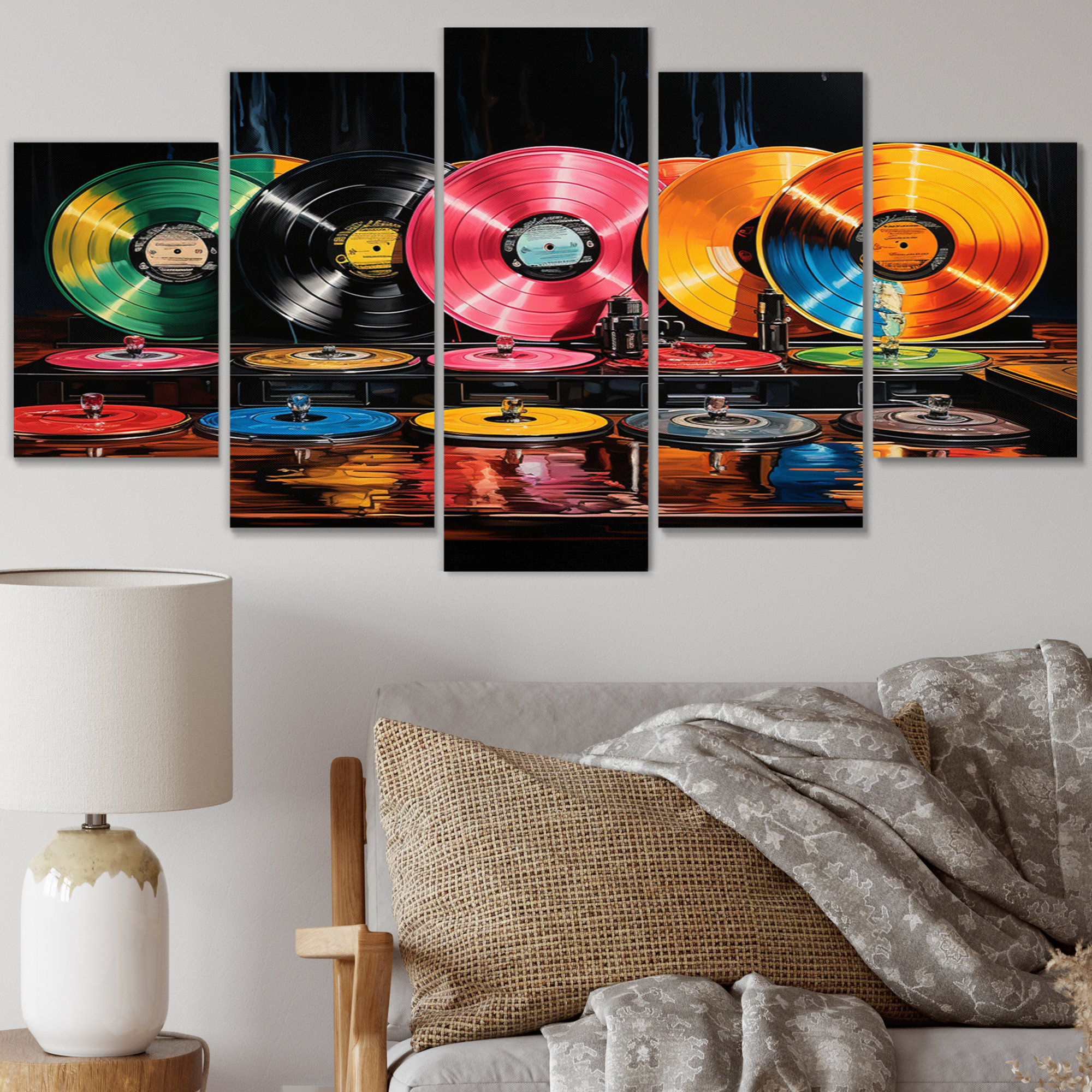 Winston Porter Colorful Vinyl Serenade II - Music Canvas Wall Art - 5 ...