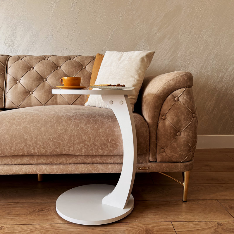 George Oliver Jermichael C-Shaped Round End Table with Rolling Wheels ...