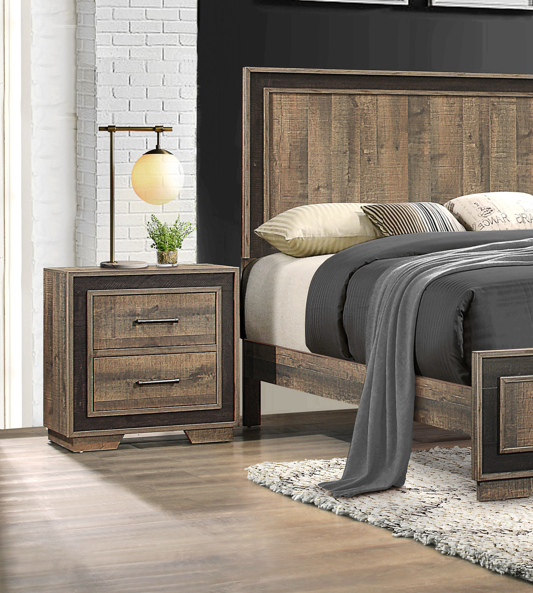 Loon Peak Rustic Style 1Pc Nightstand Two-Tone Finish Embossed Faux ...