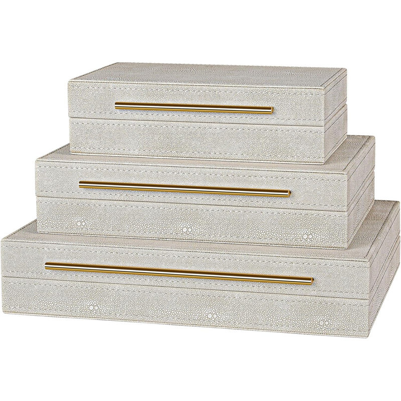 Latitude Run® Set Of 3 Ivory Shagreen Decorative Boxes | Wayfair