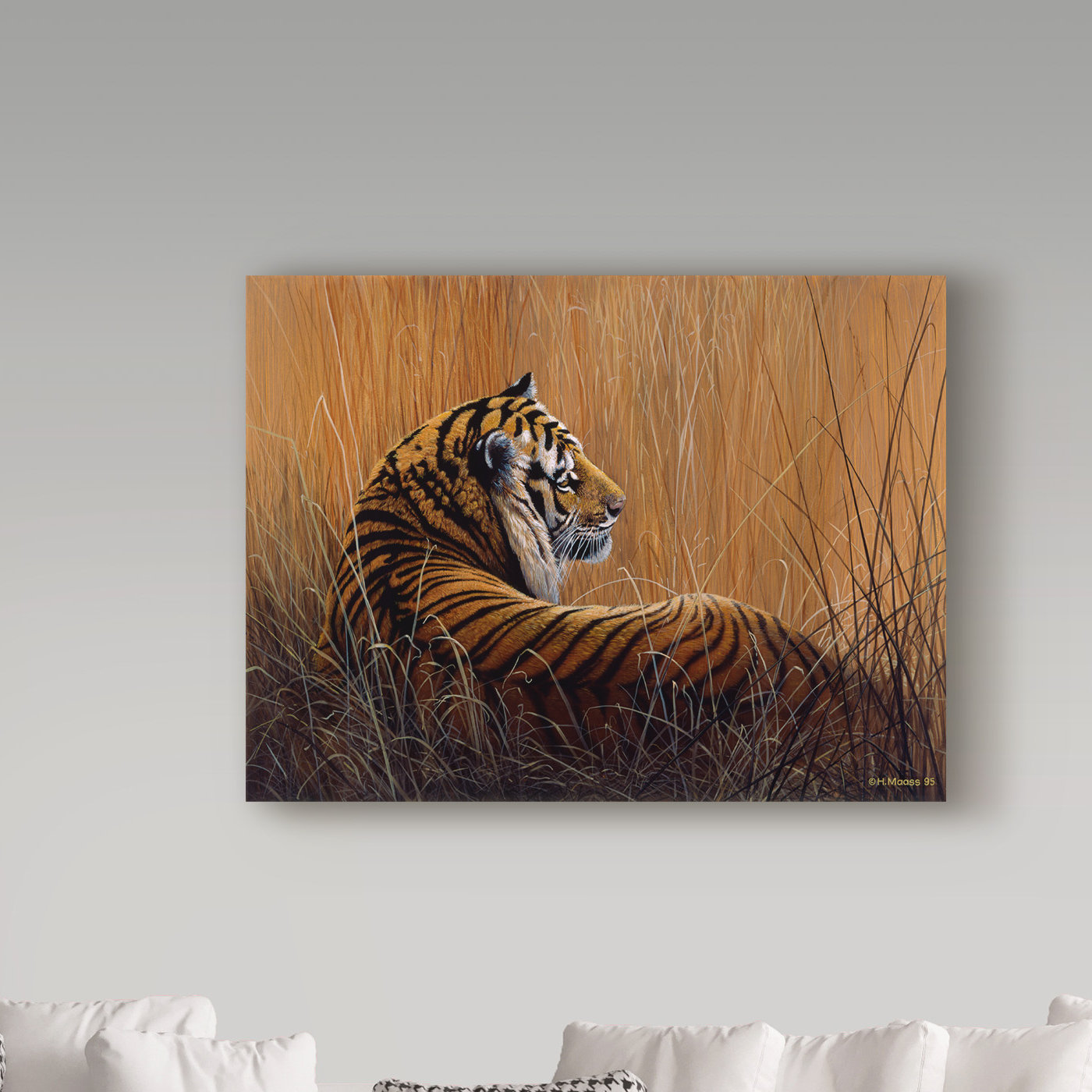 Ebern Designs Yand 'Tiger in Grass' Acrylic Painting Print on Wrapped ...
