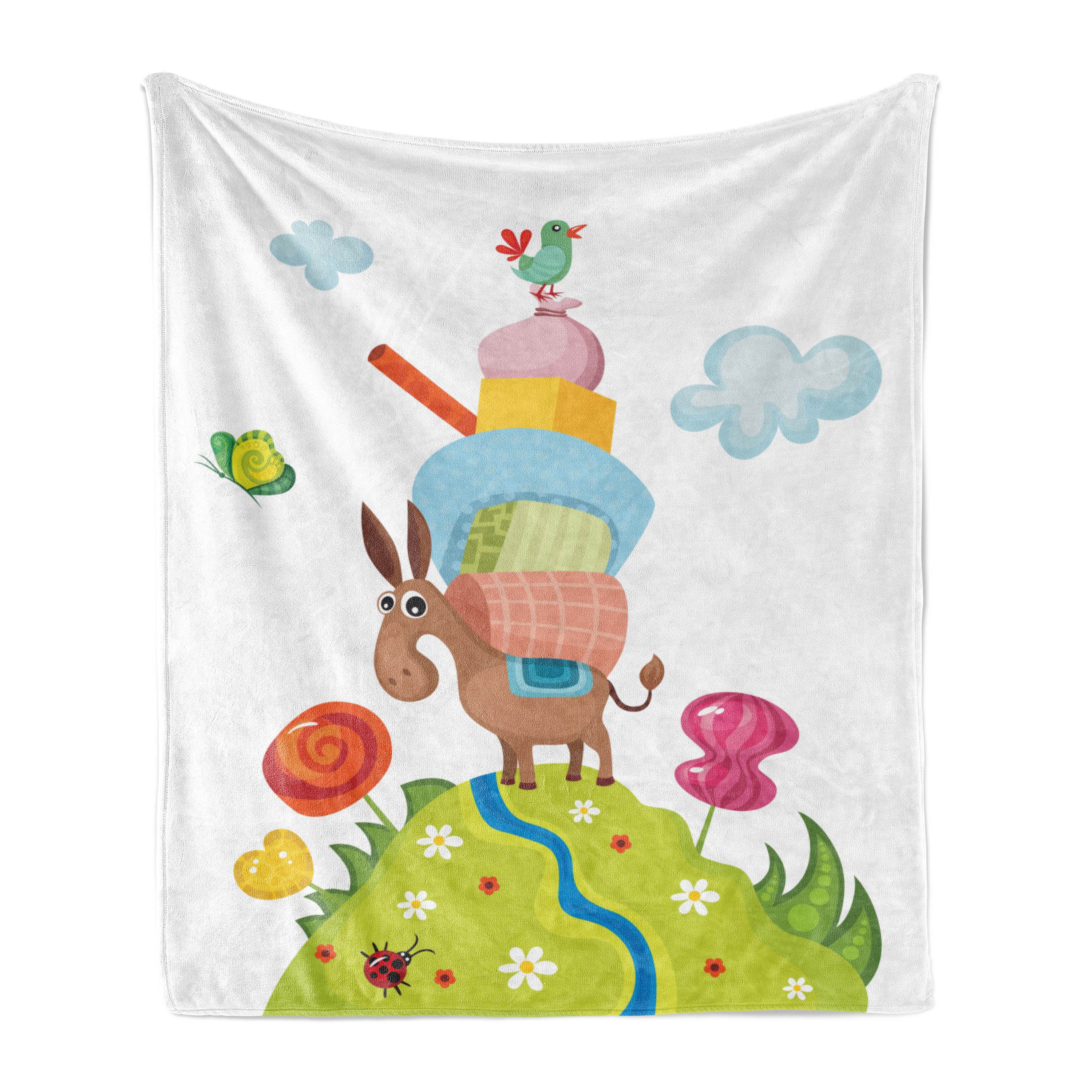 Ambesonne Donkey Fleece Throw Blanket Donkey with Baggages Art ...