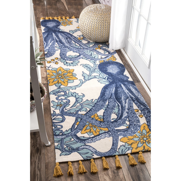 Thomas Paul Octopus Handmade Cotton Tasseled Blue/Orange Rug & Reviews ...