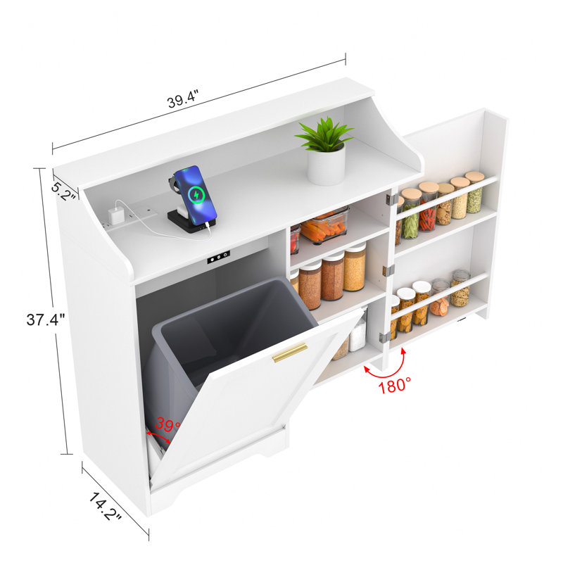 Vecelo Tilt Out Trash Cabinet With Kitchen Storage Cabinet Power Outlet ...
