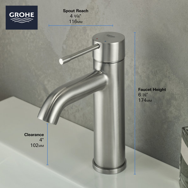 GROHE Essence New Single Hole Bathroom Faucet with Drain Assembly ...