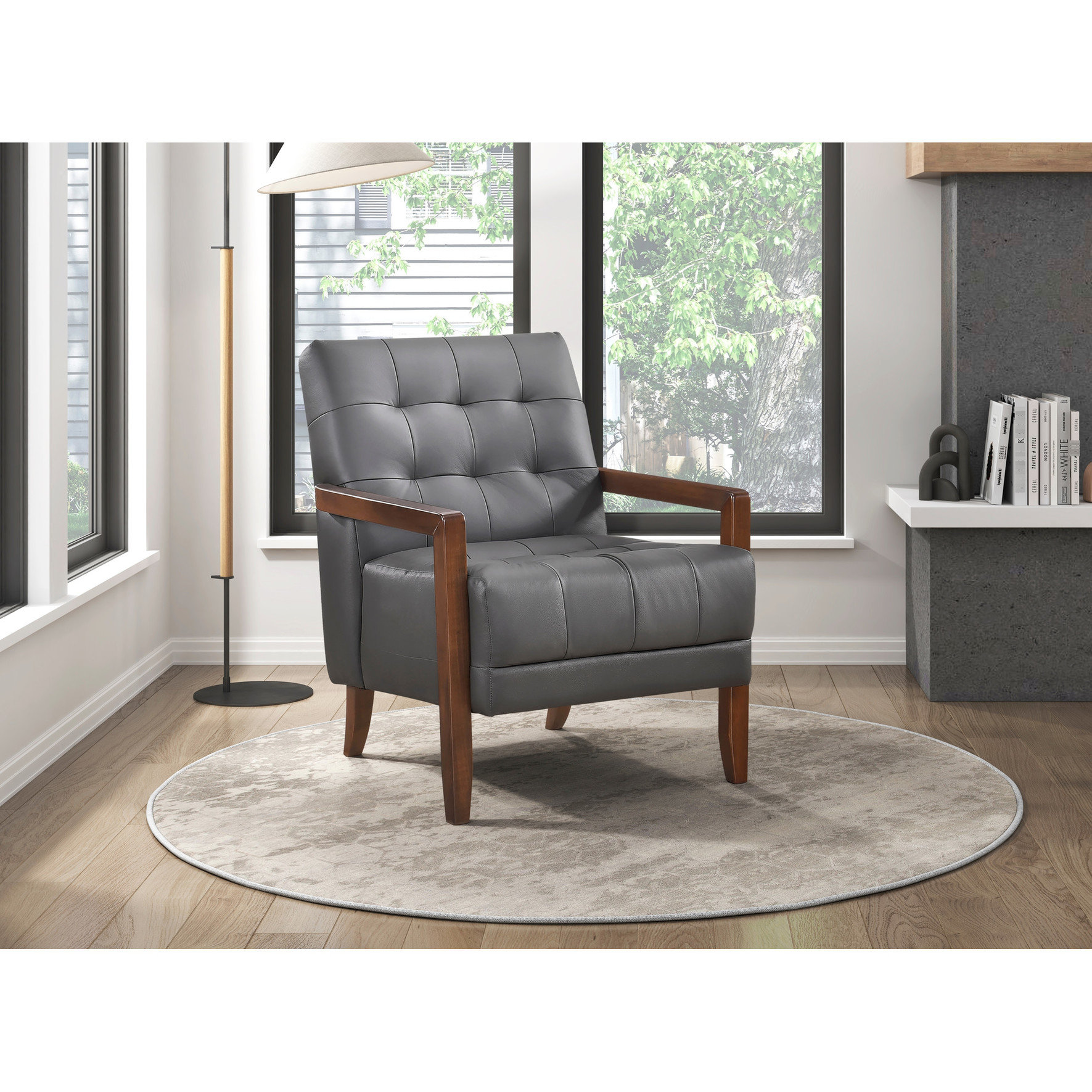 Wildon Home® Accent Chair In Leather With Solid Walnut Back And Detail ...