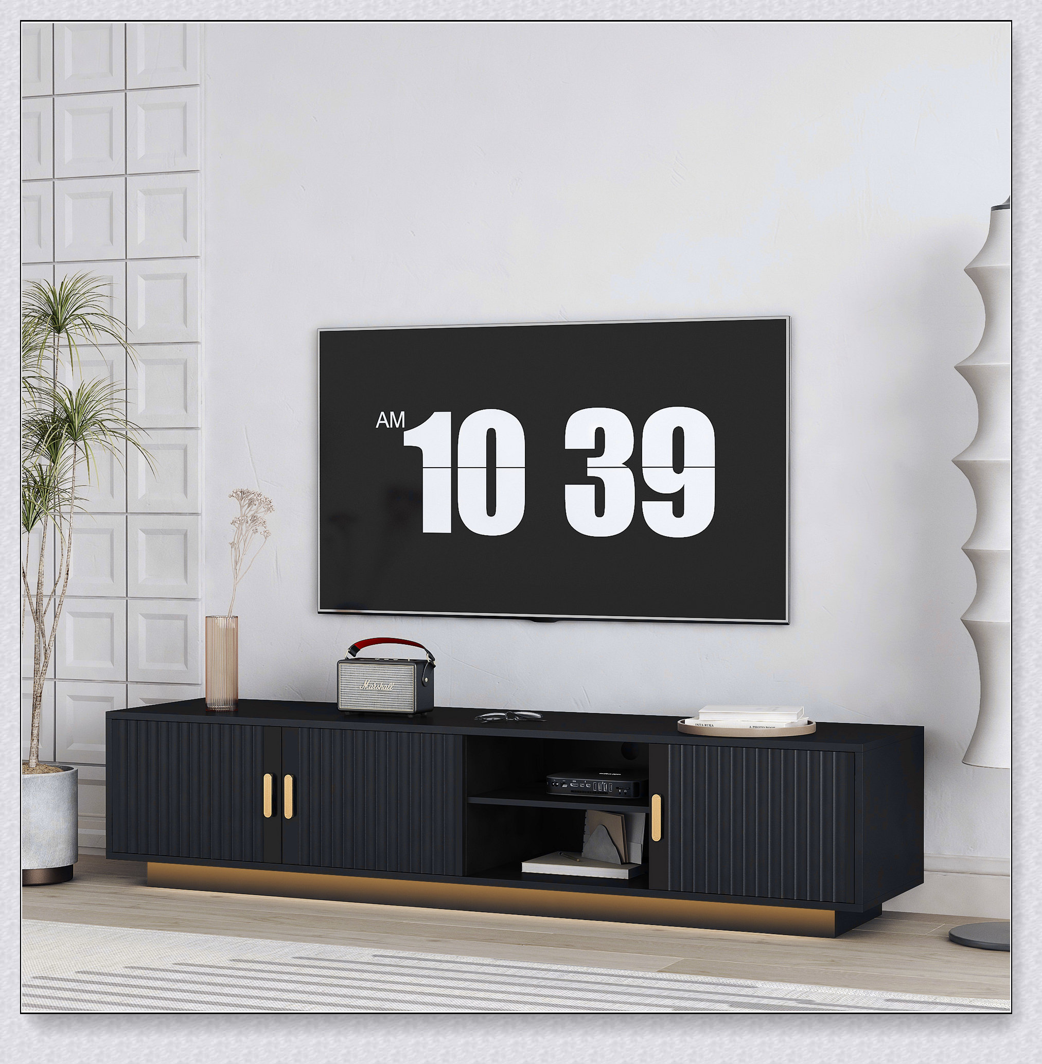 Ivy Bronx Mid Century Modern TV Stand with LED Lights for 80 Inch TV ...