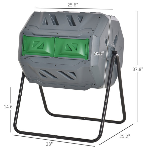 Outsunny Tumbling Compost Bin Outdoor 360° Dual Chamber Rotating ...
