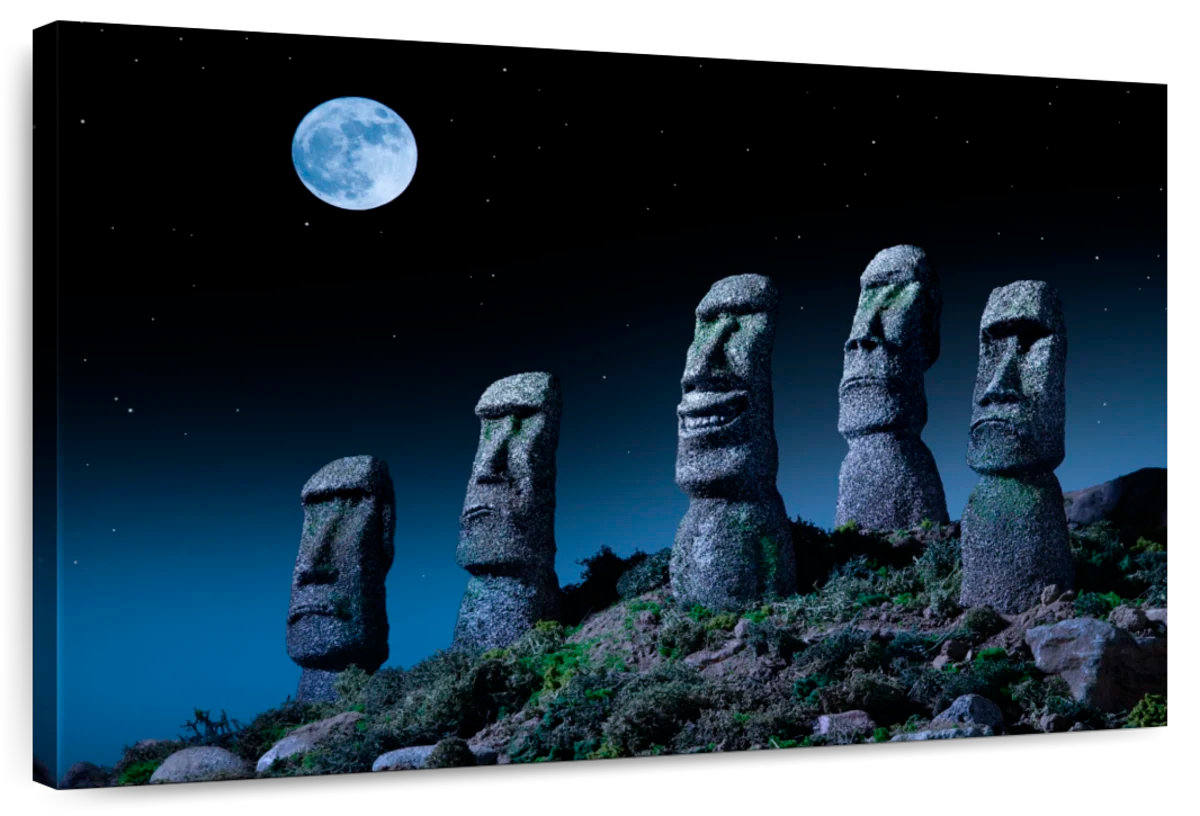 Ebern Designs Lilie Full Moon Over Moai Statues | Wayfair