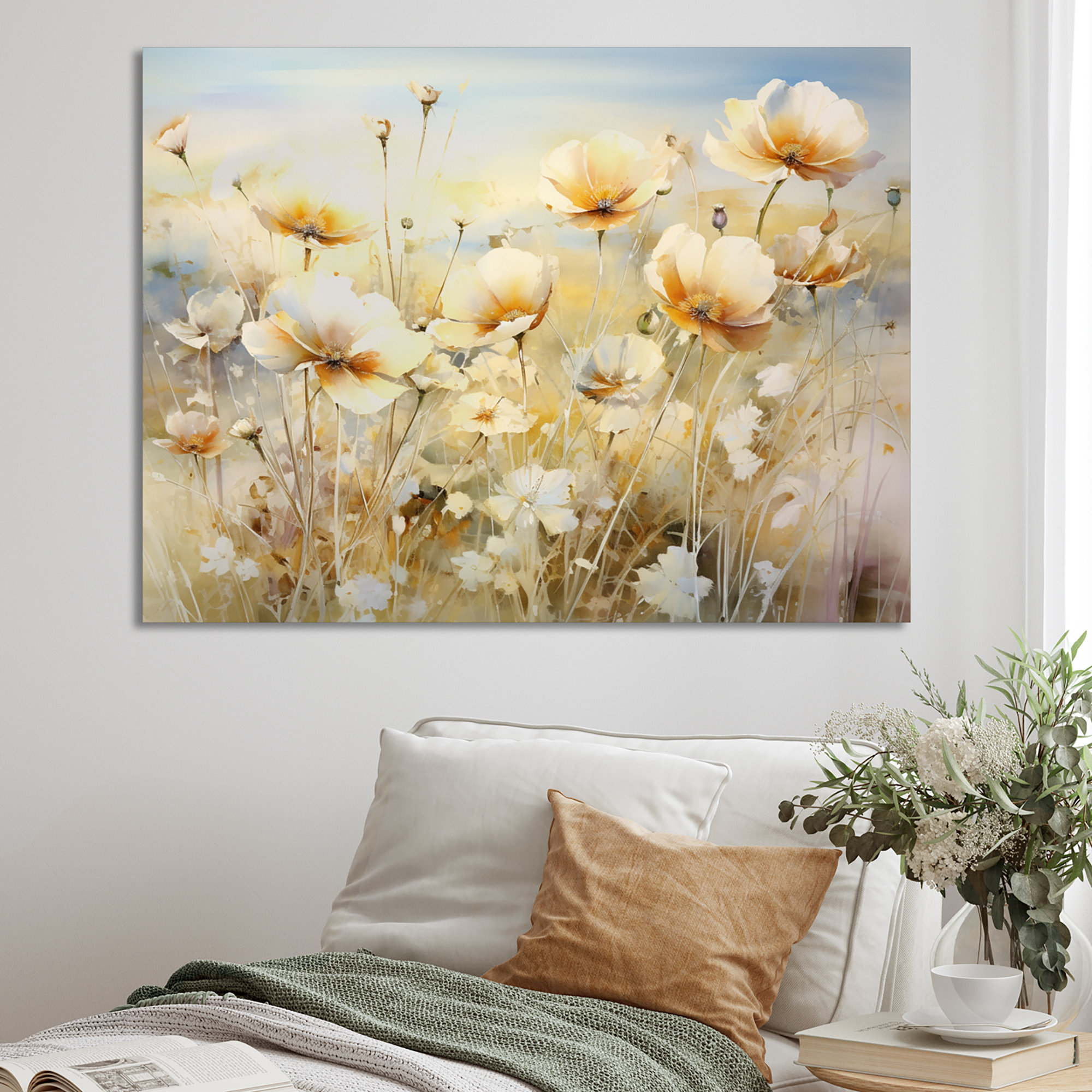 Winston Porter Flower Field Of Blossoming White Popies On Canvas Print ...