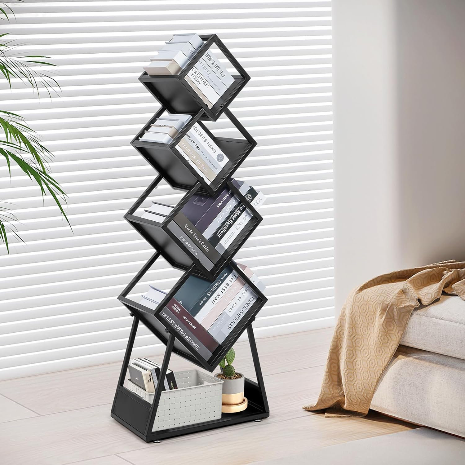 17 Stories Tree Bookshelf Tree Bookcase 5 Tier Tree Bookshelf Metal ...