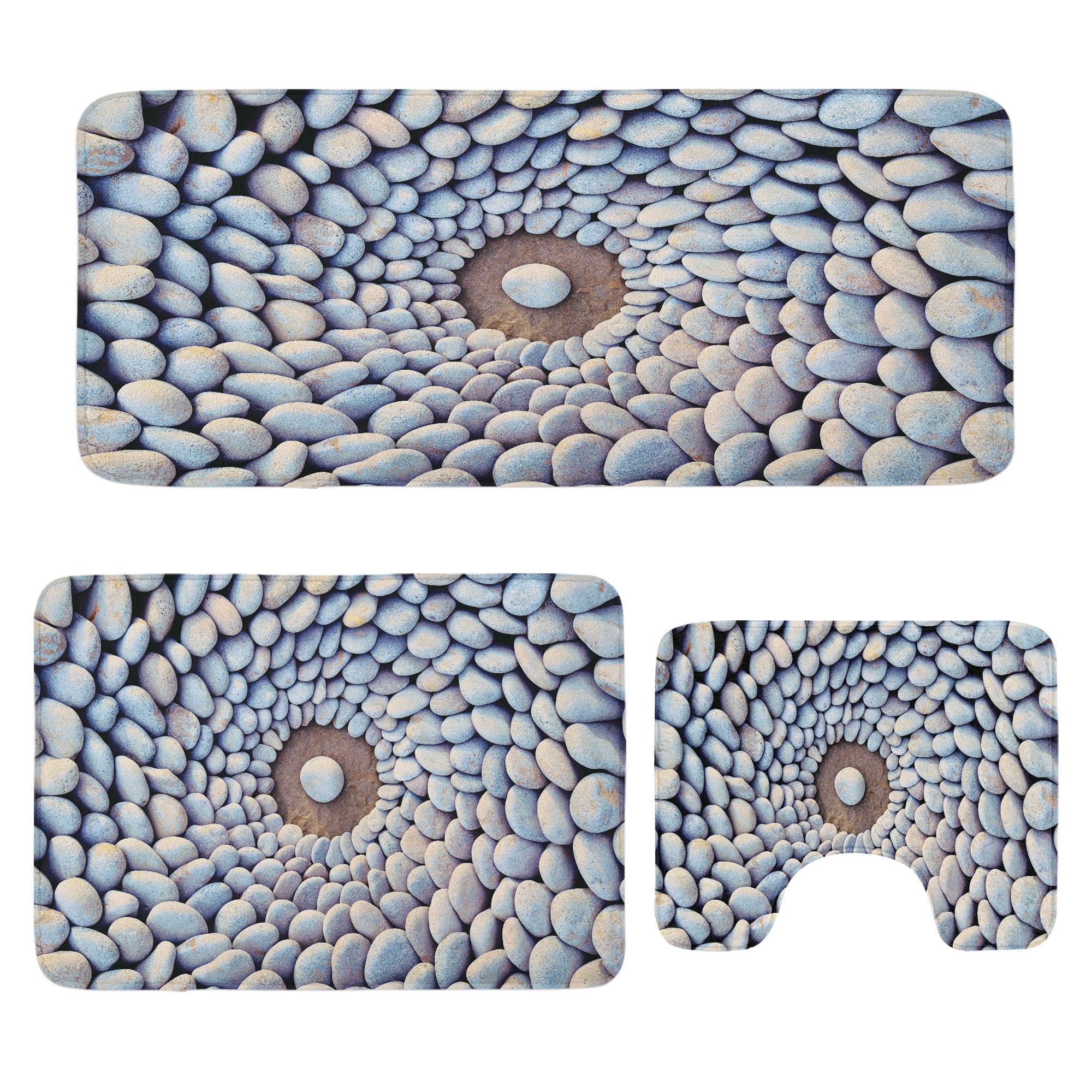 East Urban Home Pebbles Bathroom Rug Set 3 Pieces U-Shape & Rectangle ...
