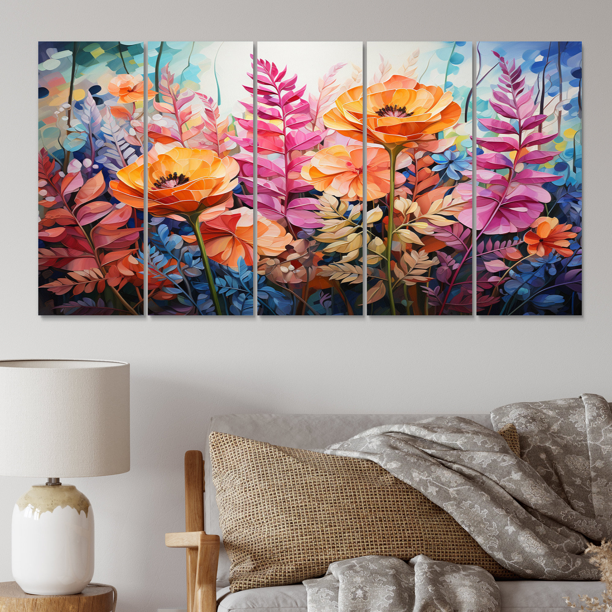 Design Art Multicolored Ferns Collage V - Floral Metal Wall Decor Set ...