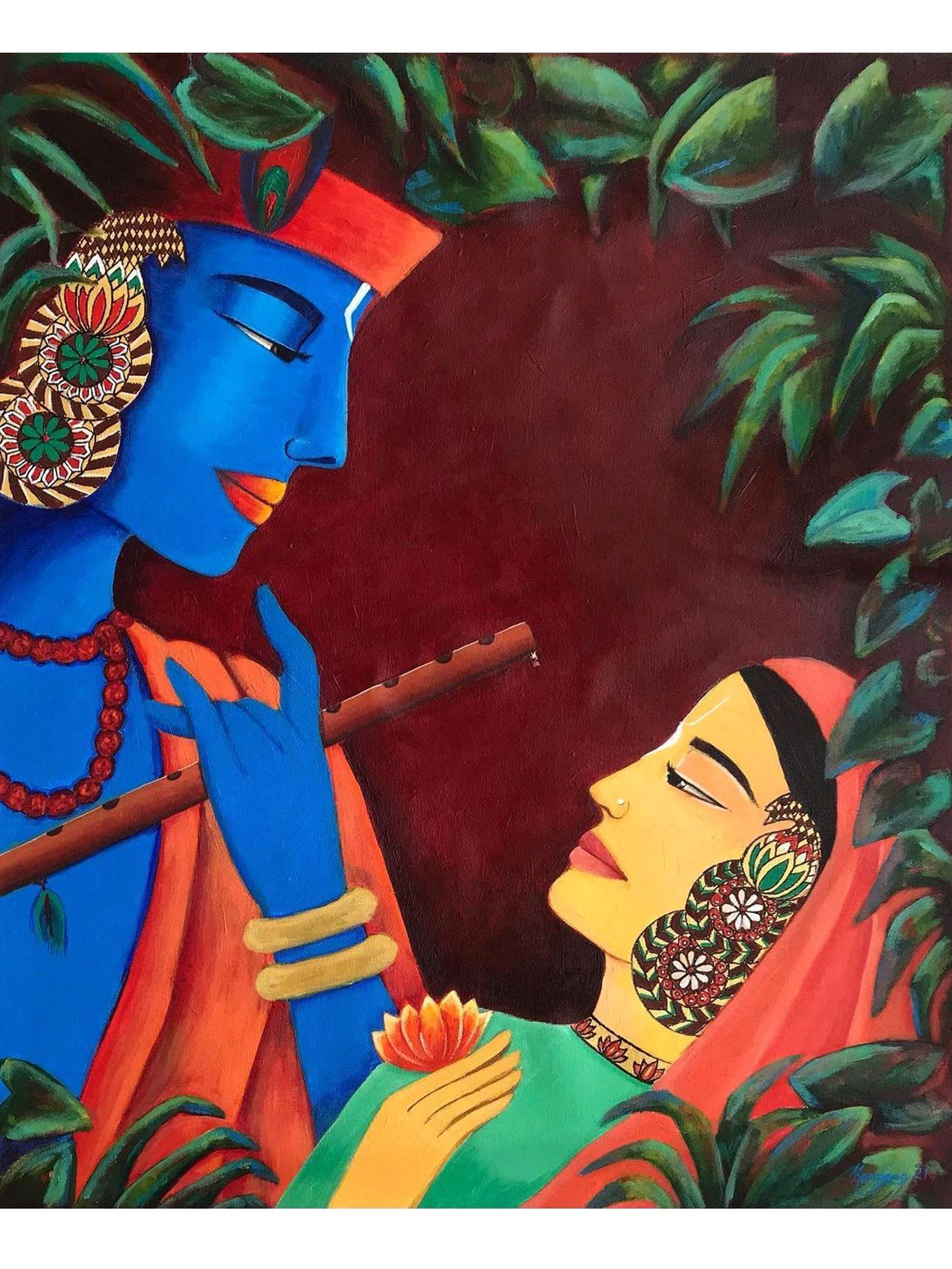 Bungalow Rose Attractive Krishna And Radha | Acrylic And Ink On Canvas ...