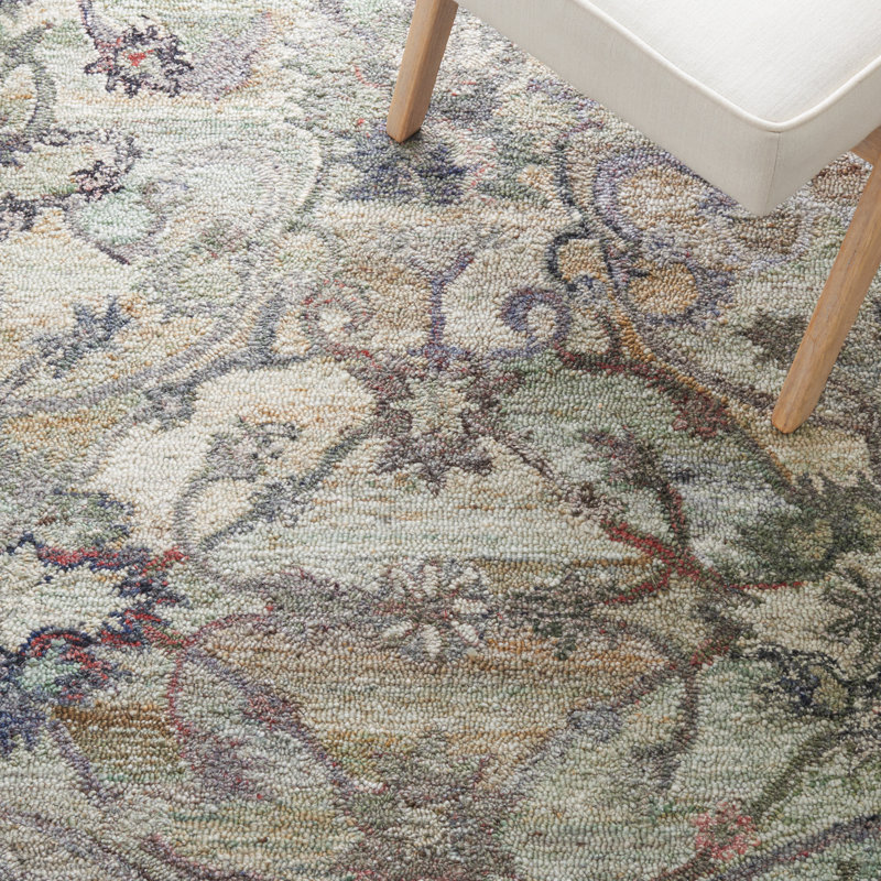 Langley Street® Lineberger Floral Handmade Tufted Sage Green/Beige Area ...