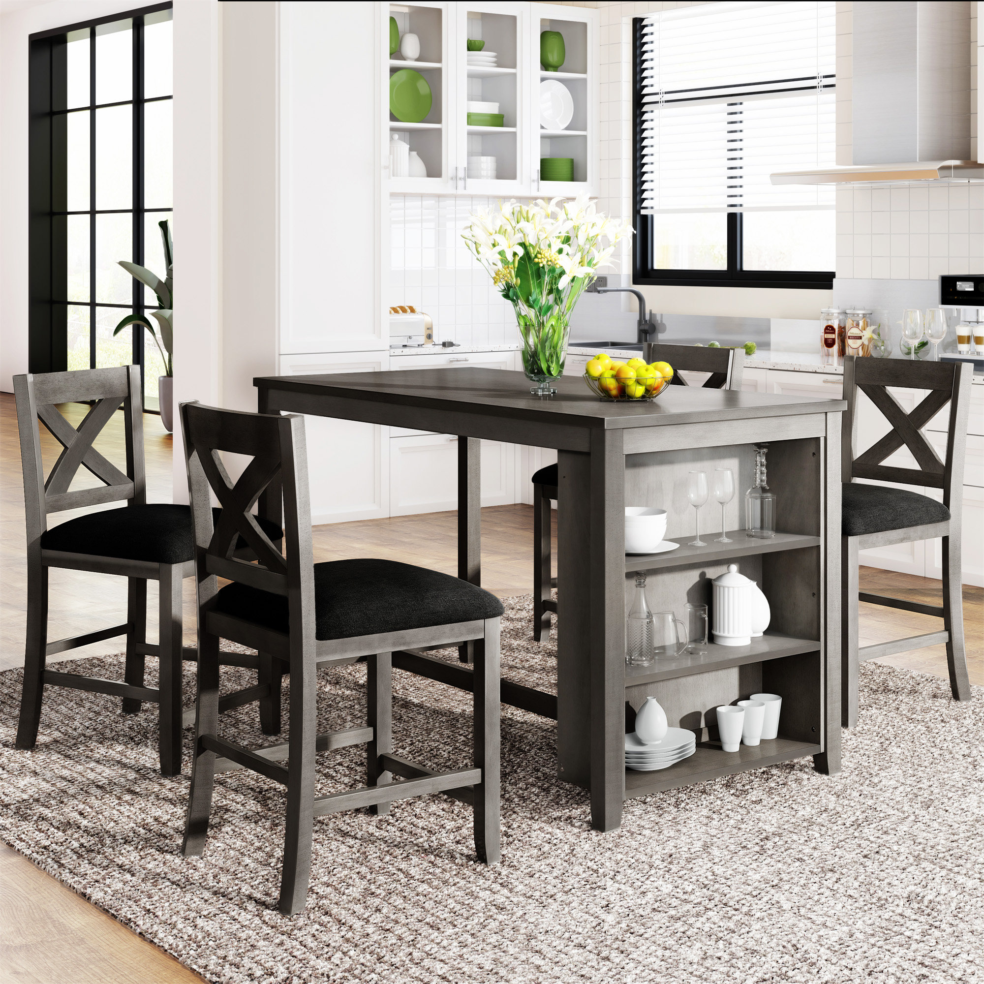 Lark Manor™ 5 Pieces Counter Height Rustic Farmhouse Dining Room Wooden ...