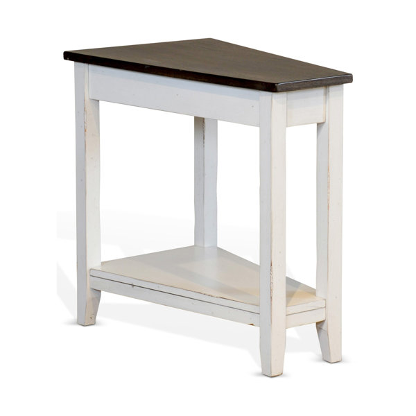 Benjara Orso Chairside Table, Shelf, 24 Inch Angled Brown Top, White ...