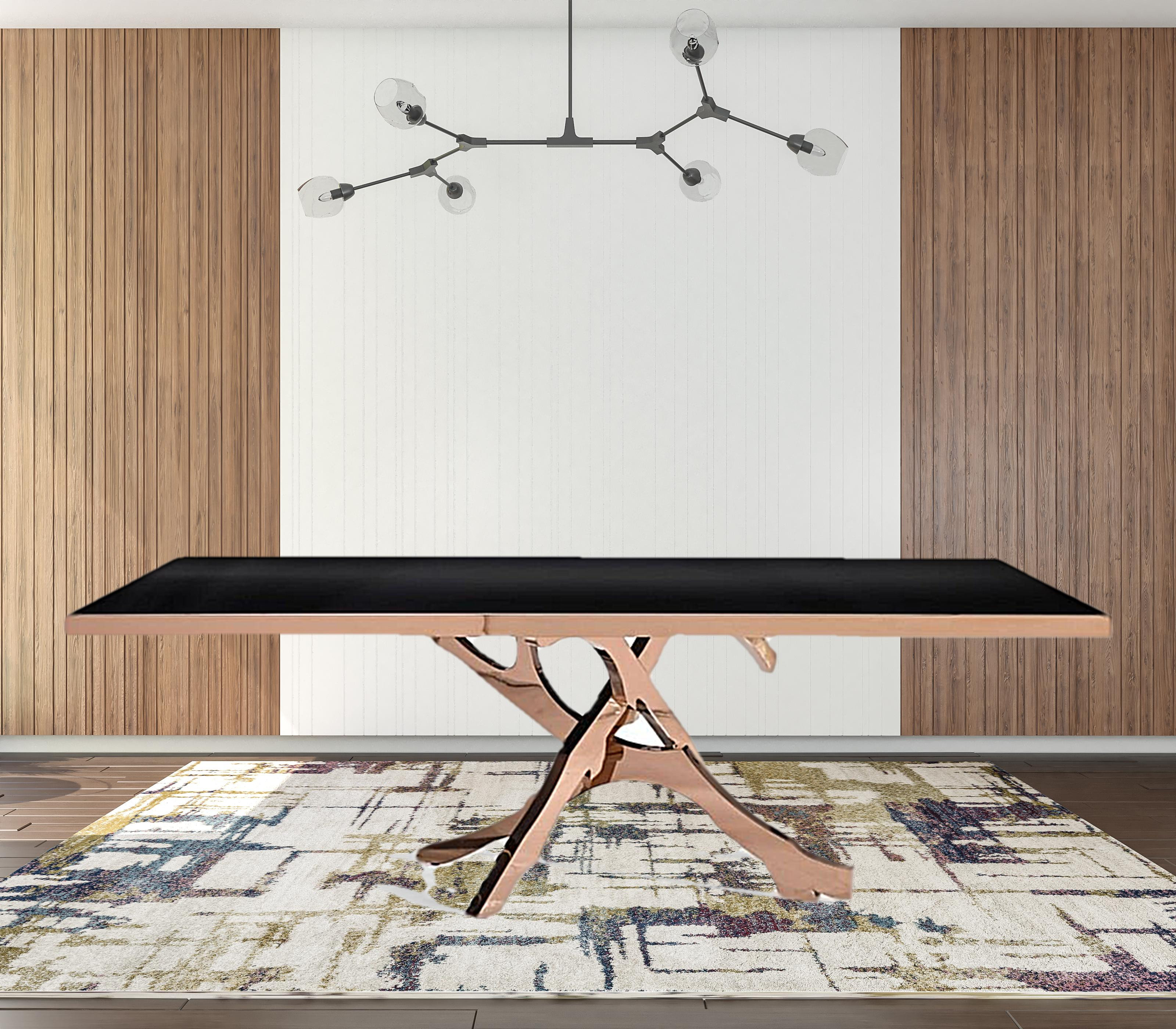 HomeRoots 87" Black Glass And Rosegold Abstract Pedestal Base Dining ...